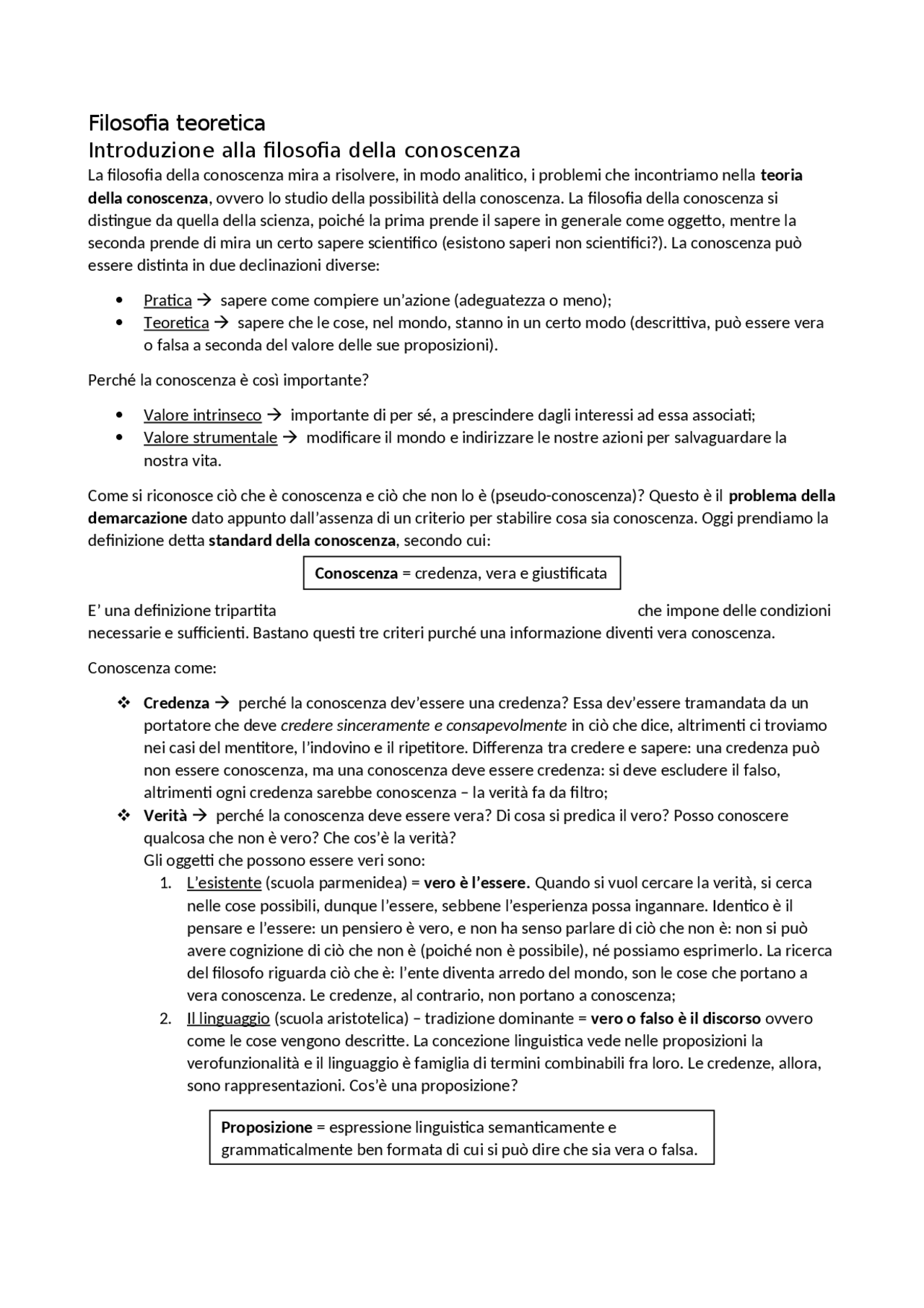 Filosofia Della Conoscenza Docsity