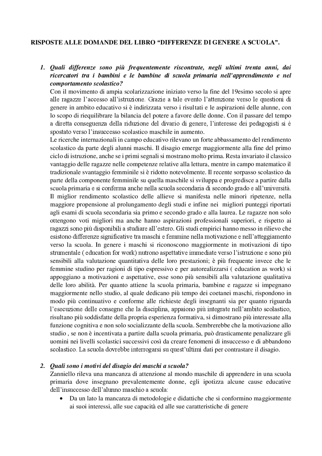 Risposte Differenze Di Genere Docsity