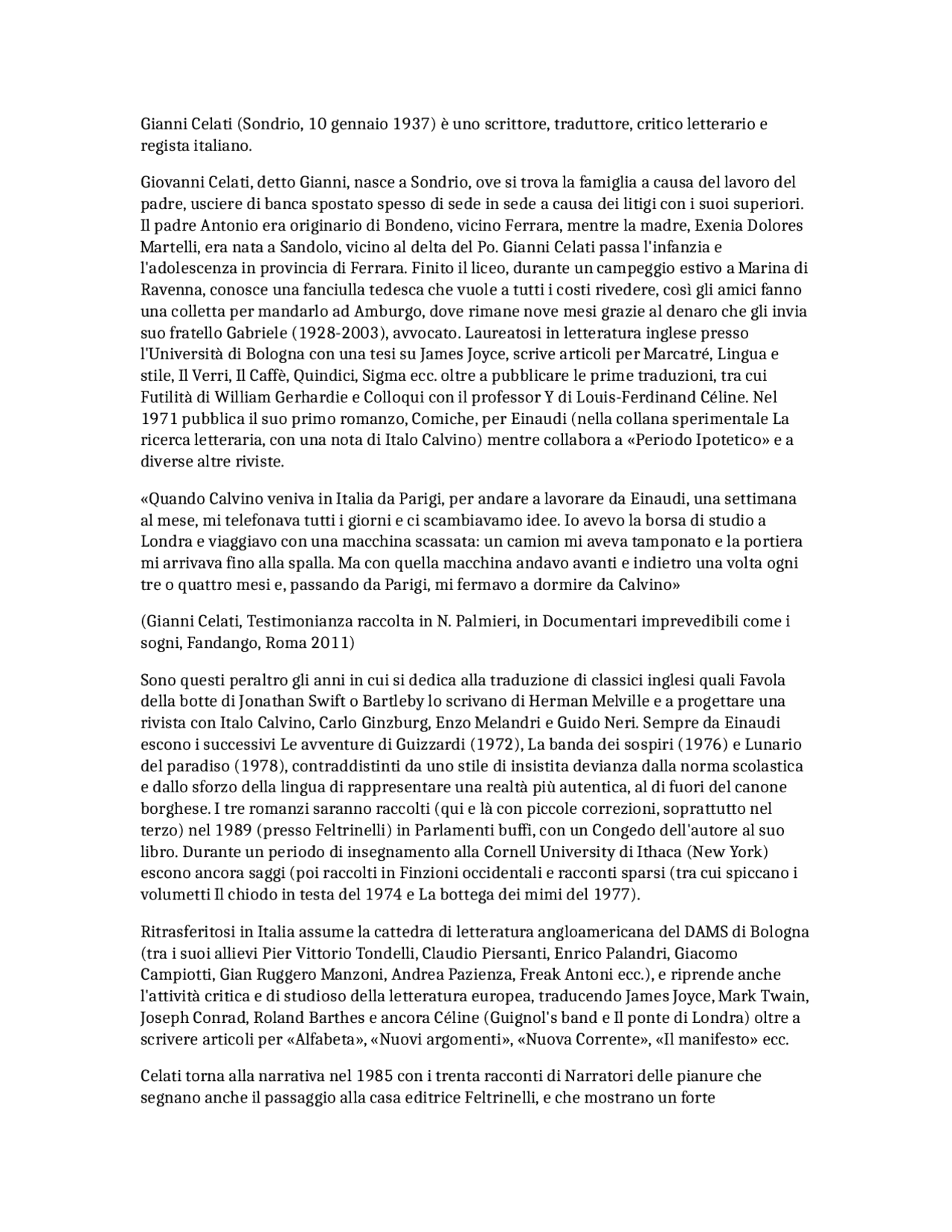 Gianni Celati Racconti Appunti Di Letteratura Docsity