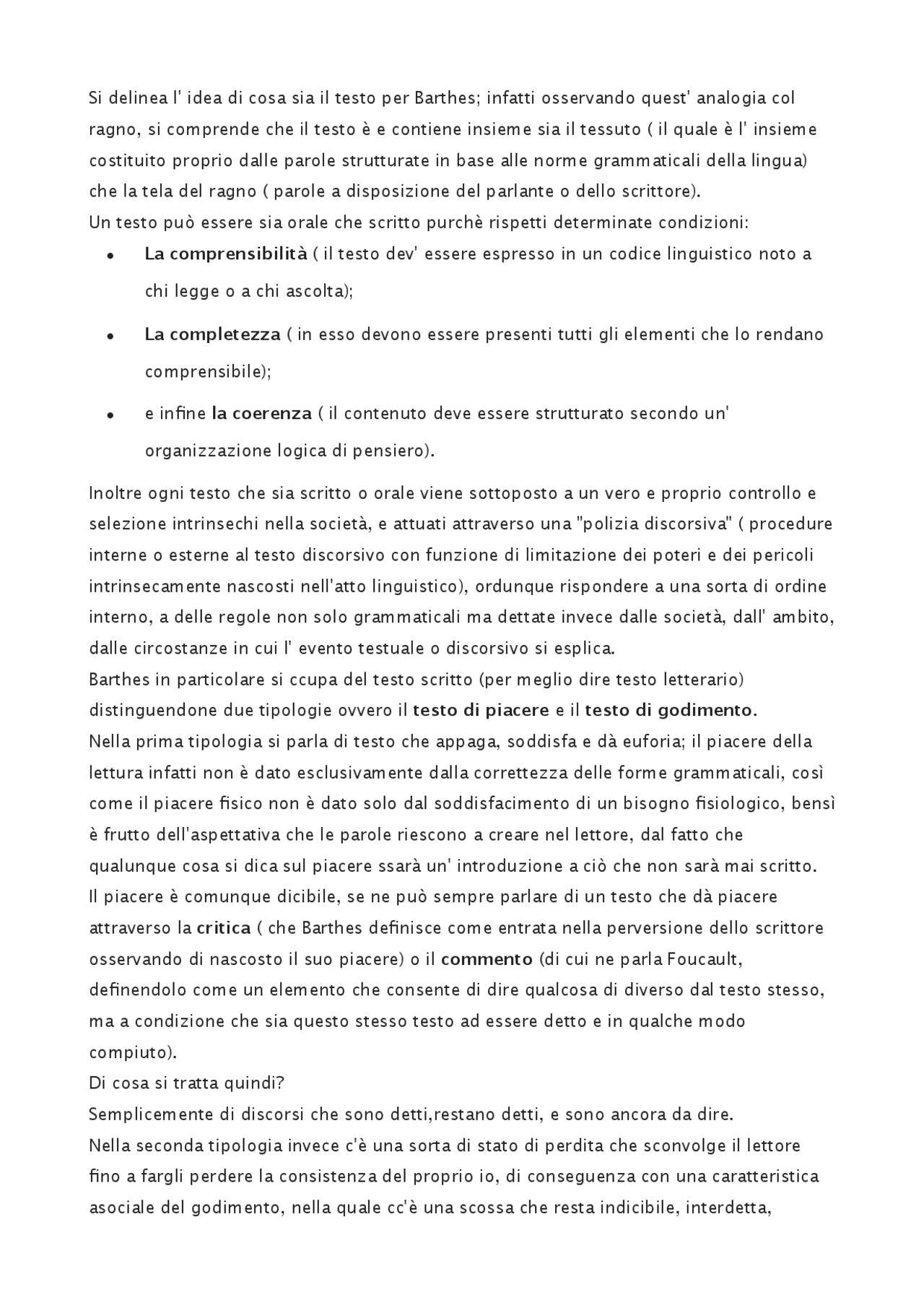 Riassunto de "Il piacere del testo" di Roland Barthes - Docsity