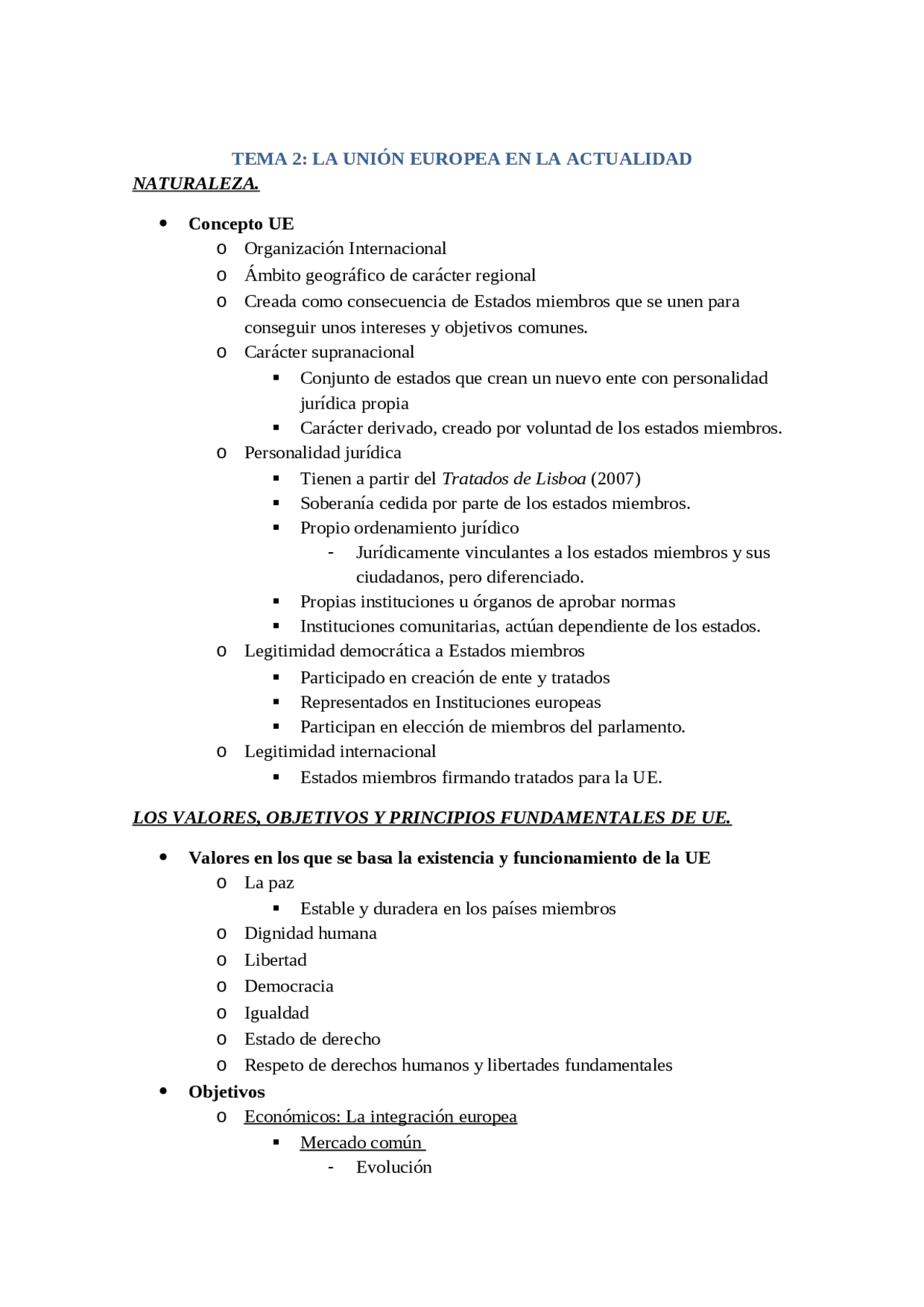 Instituciones de la UE - Tema 2 - Docsity