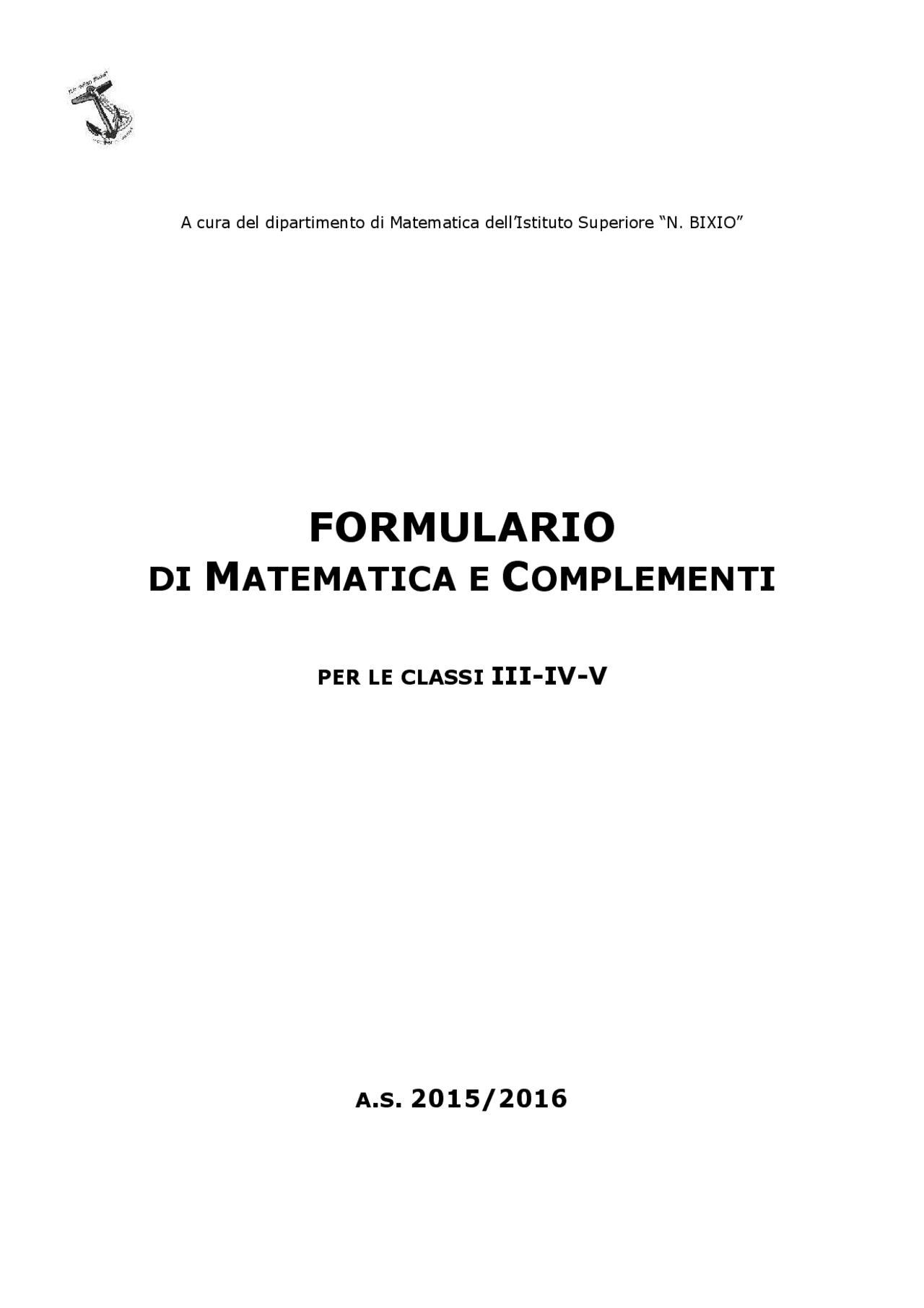 Formulario Di Matematica E Complementi Per Liceo Scientifico
