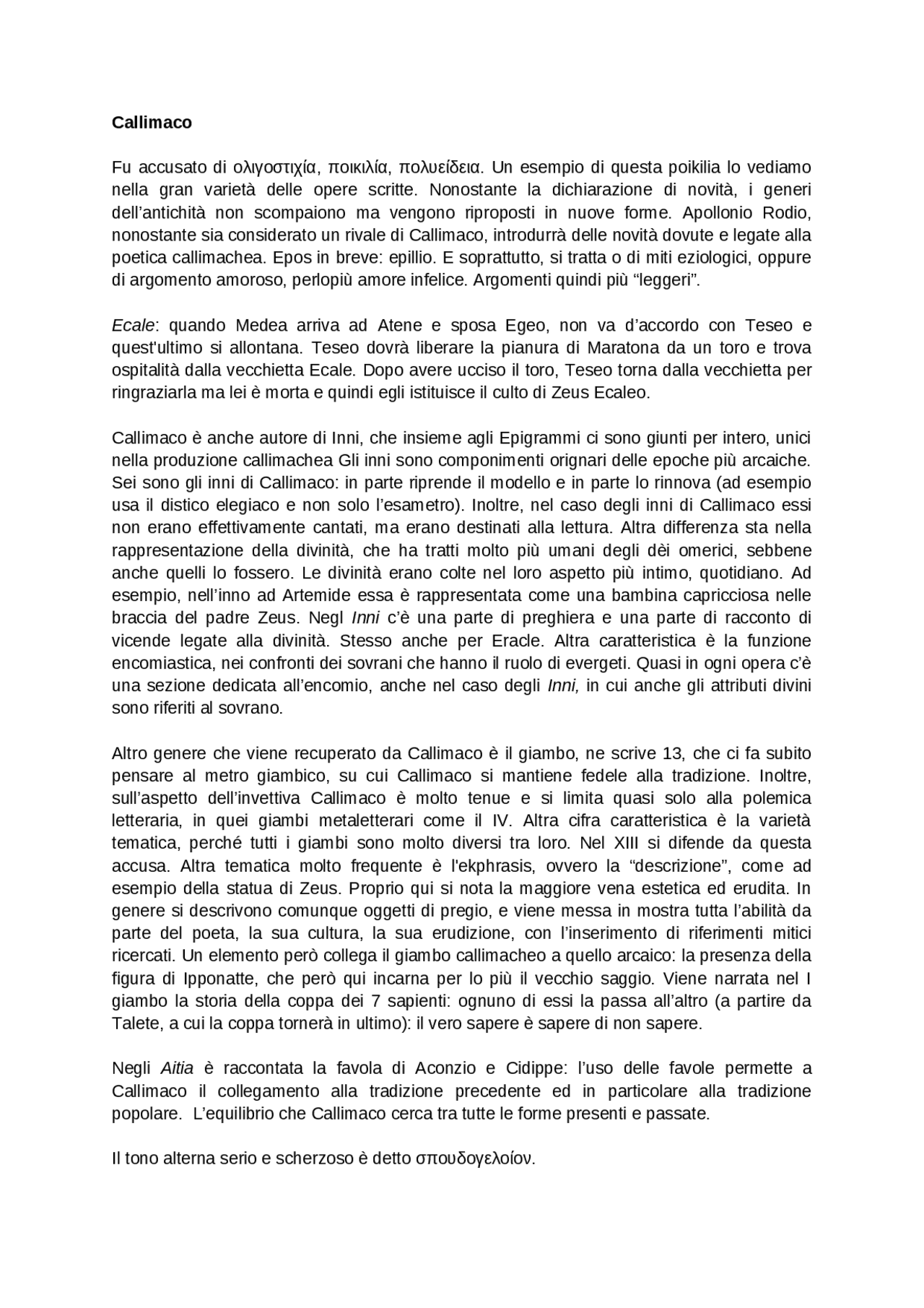 Callimaco Lautore E Le Opere Docsity