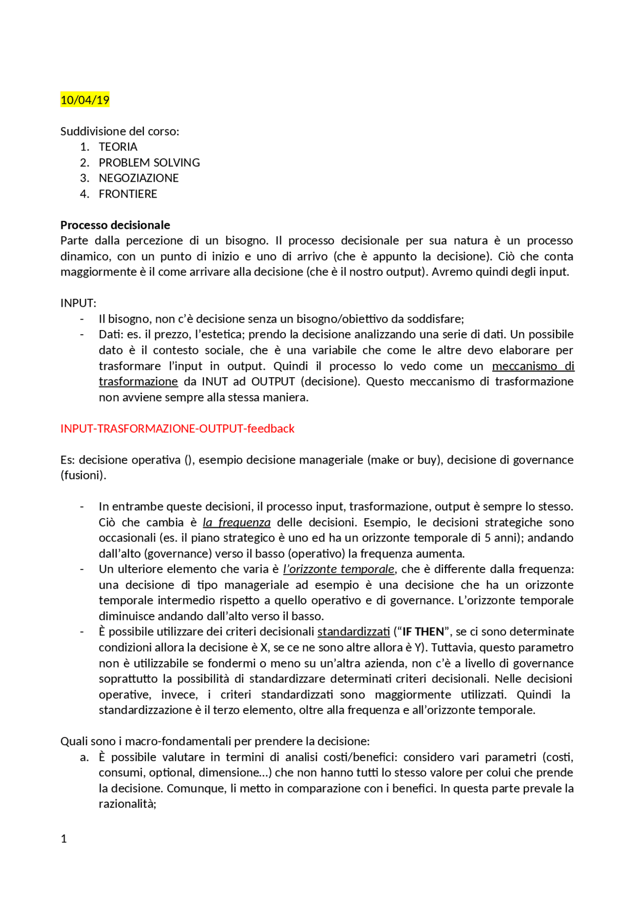 Processi e modelli decisionali di impresa - Docsity
