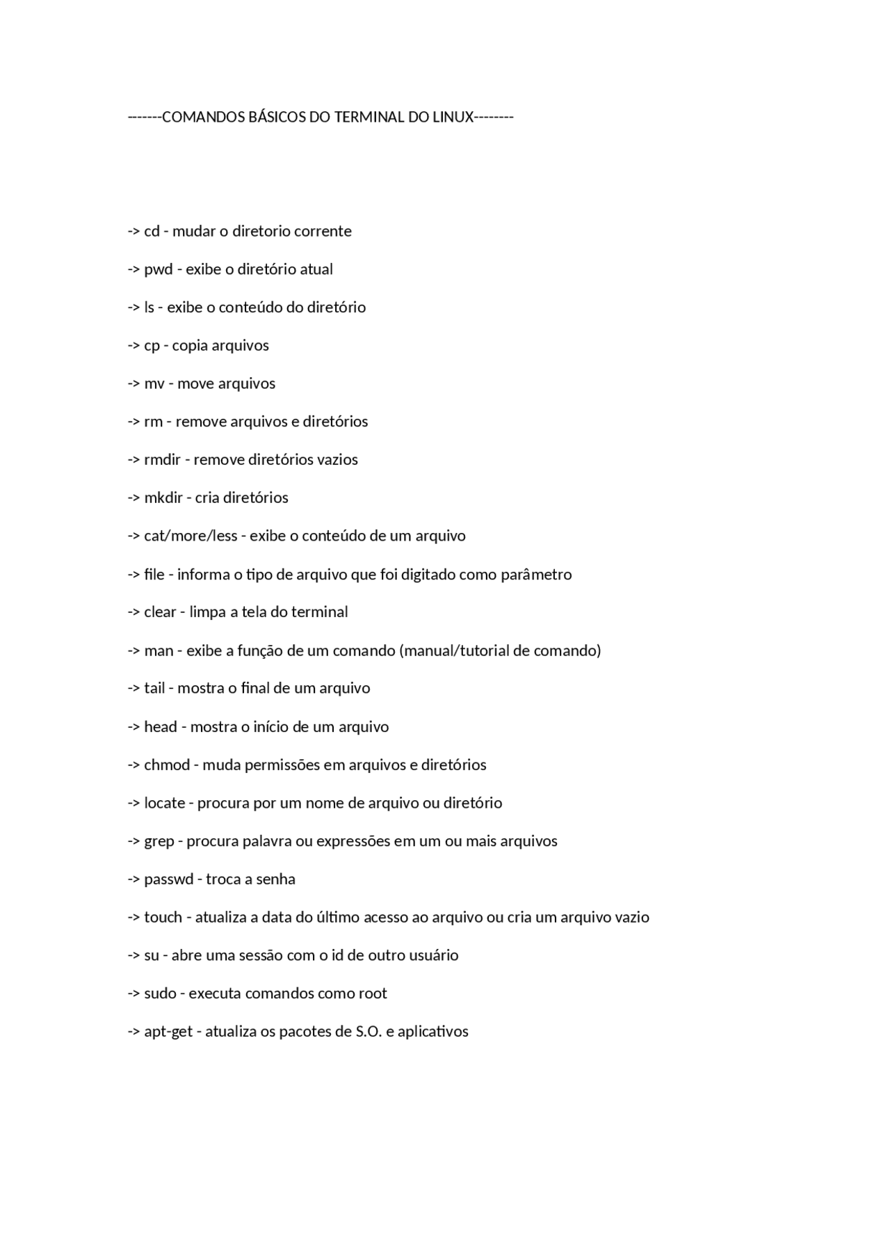 Comandos Básicos Do Terminal Do Linux Resumos Informática Docsity