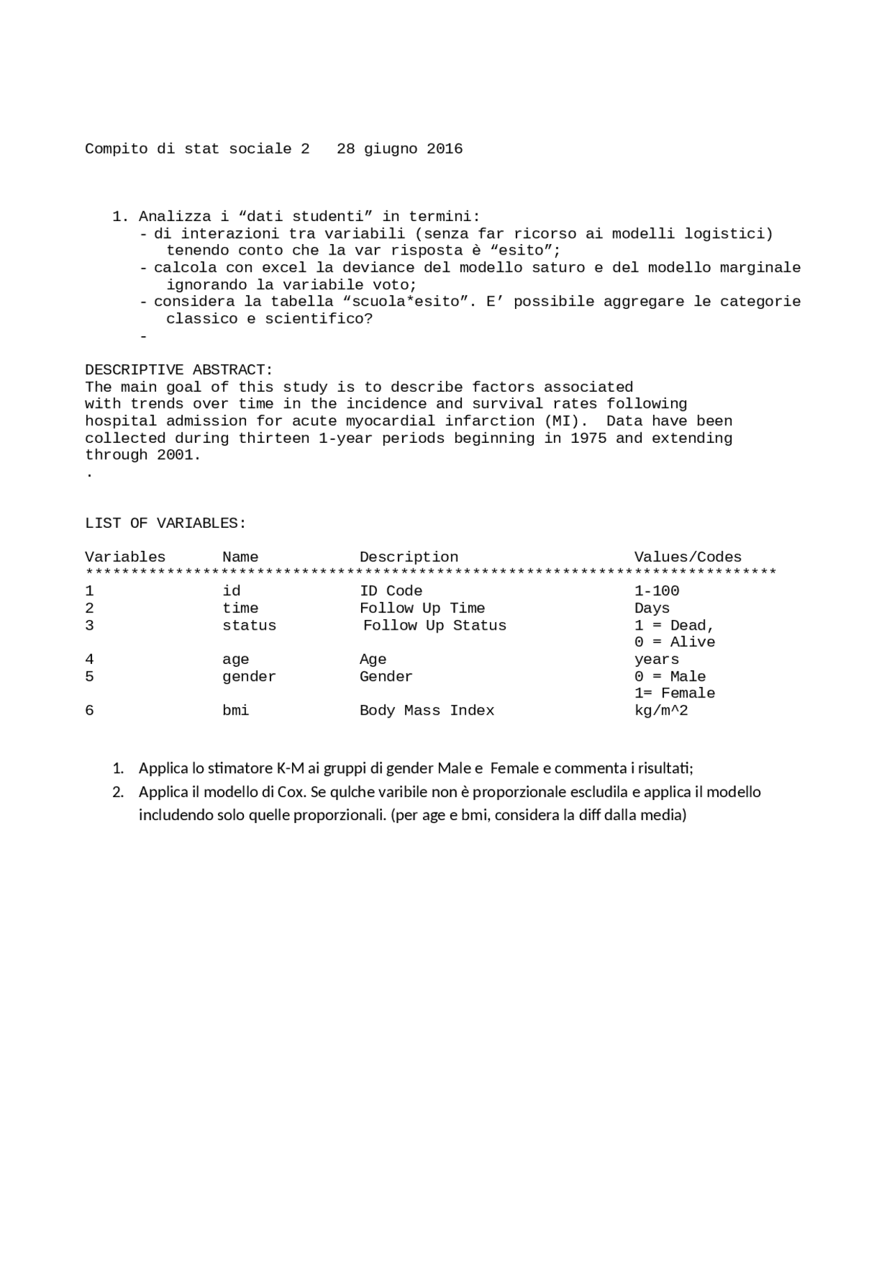 Esempi Di Prove Desame Per Statistica Sociale 2 Prove Desame Di