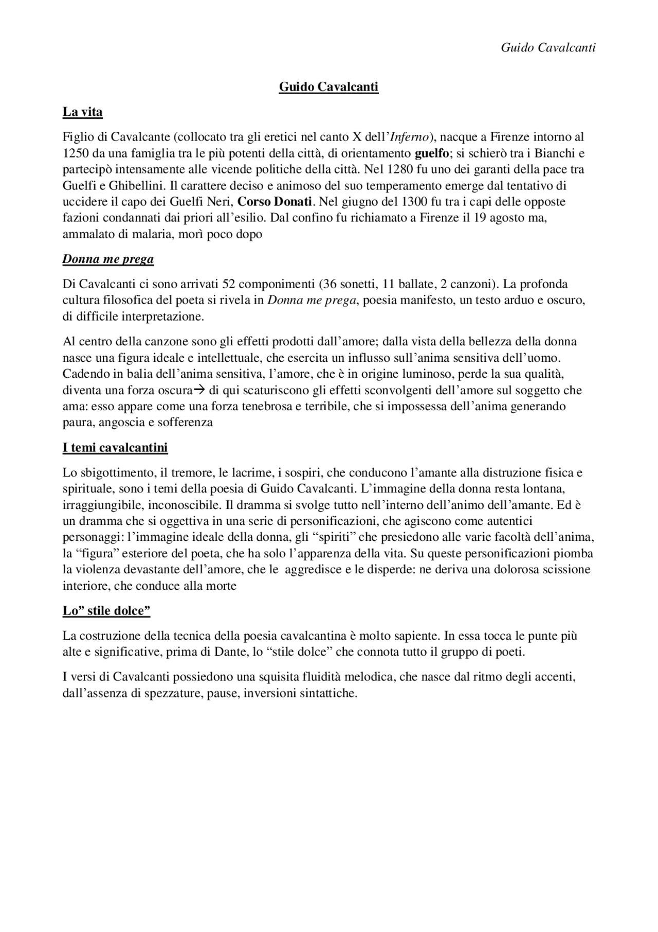 Guido Cavalcanti Lautore Docsity