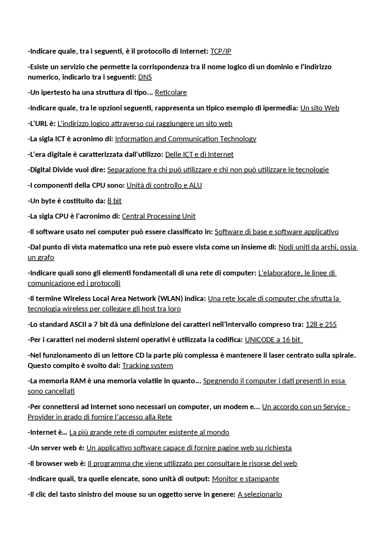 Domande Test Informatica Università Telematica Pegaso Prove Desame