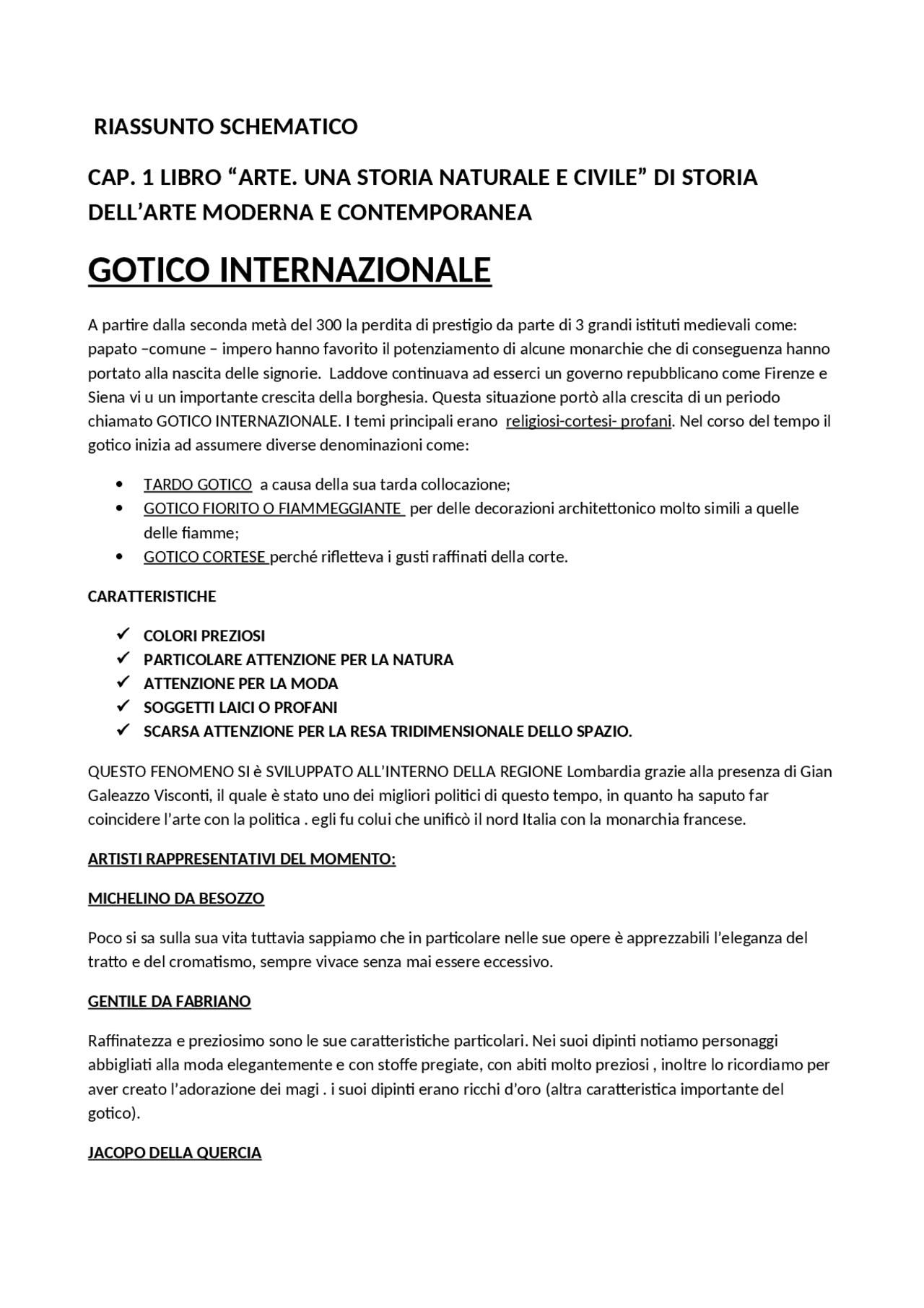 GOTICO INTERNAZIONALE | Sintesi del corso di Storia Dell'arte | Docsity