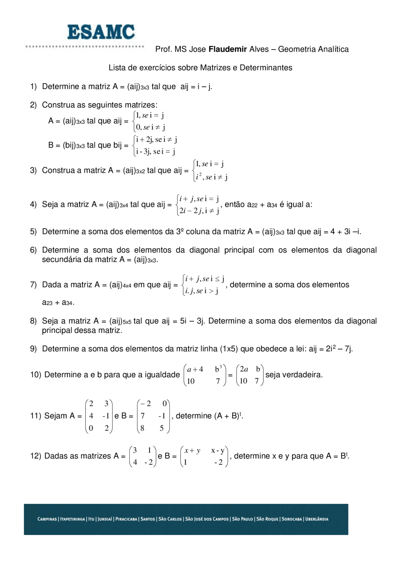 Geometria Analítica 2020 Docsity