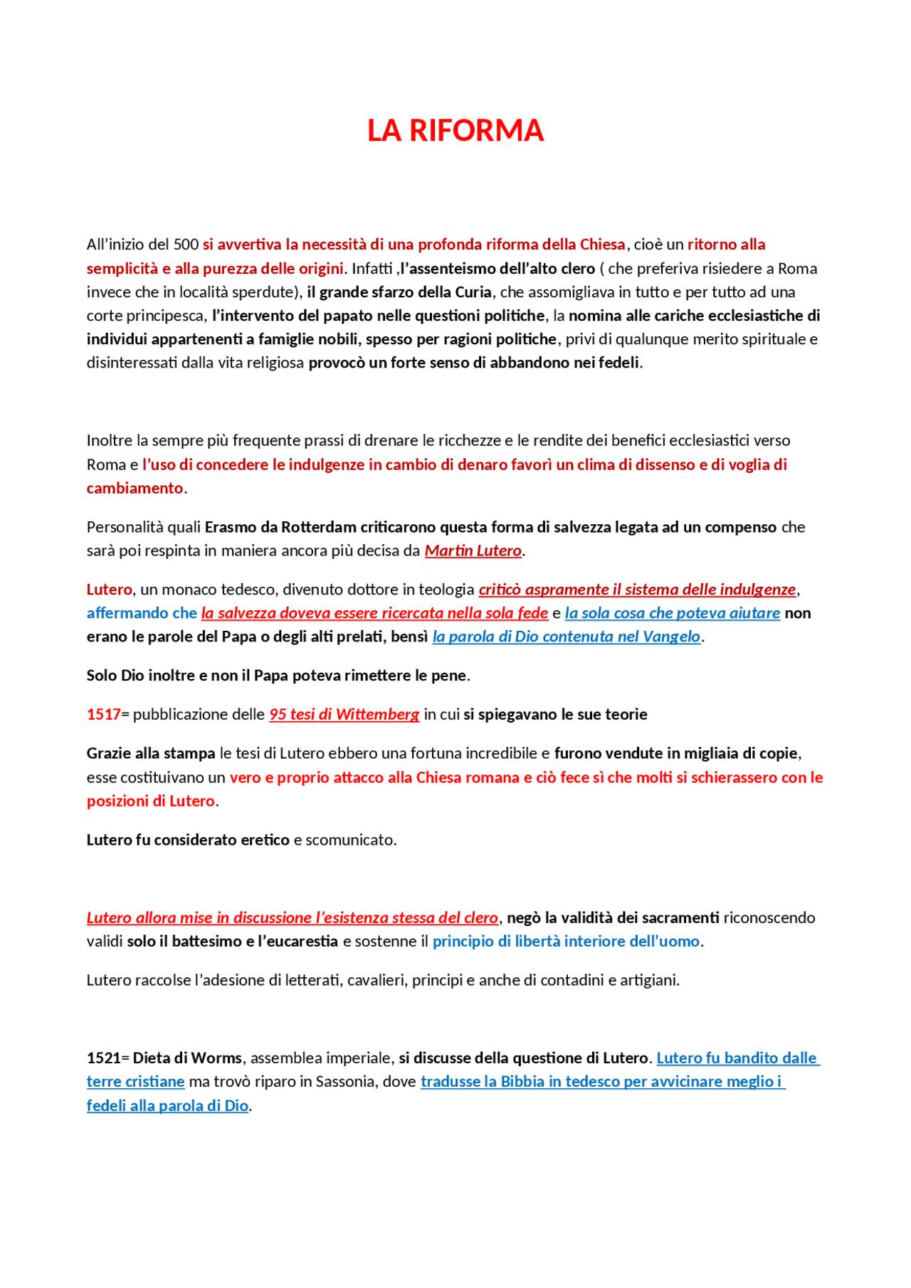 Appunti Riforma Protestante Docsity