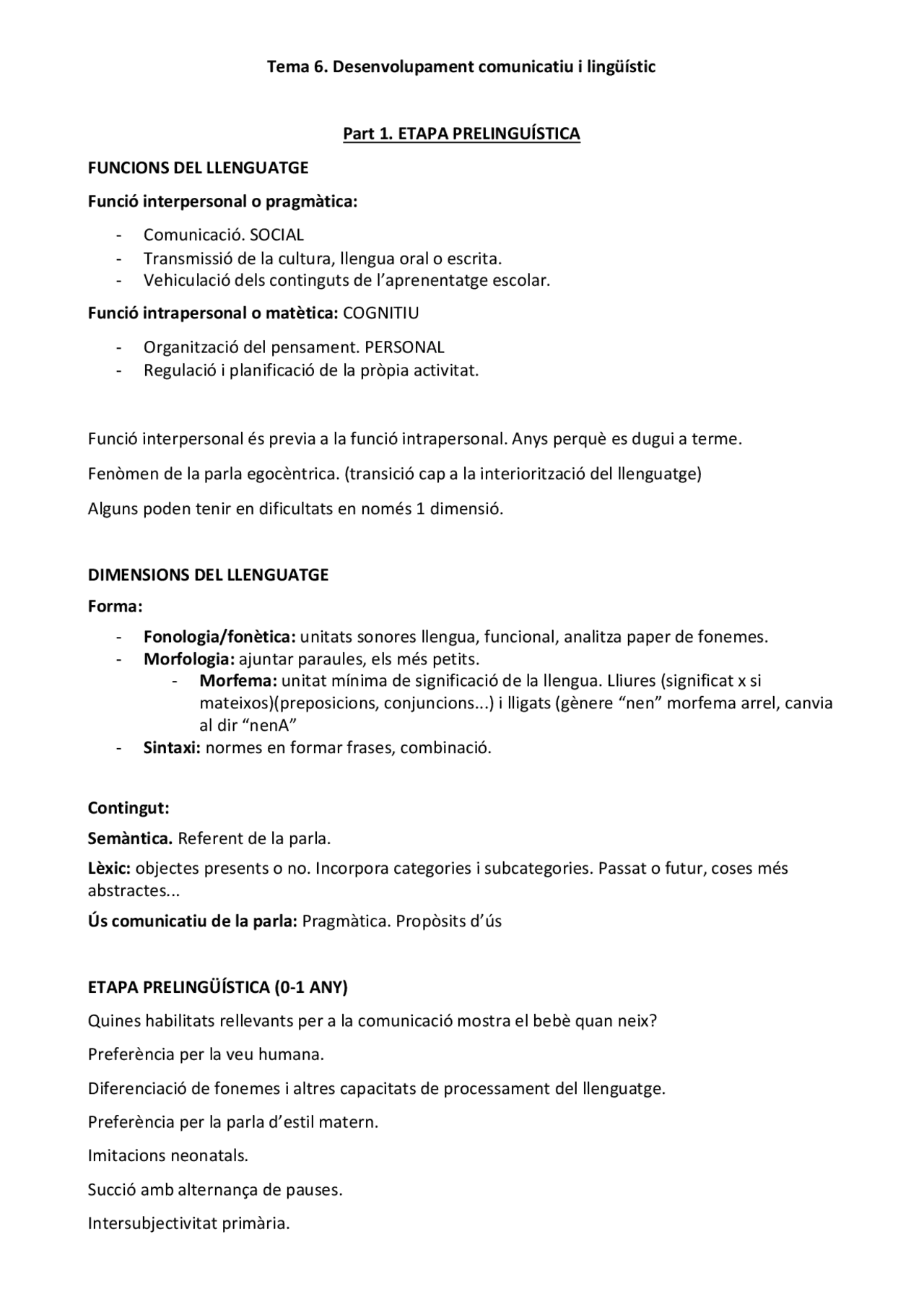 Tema 6 Desenvolupament Infancia Docsity