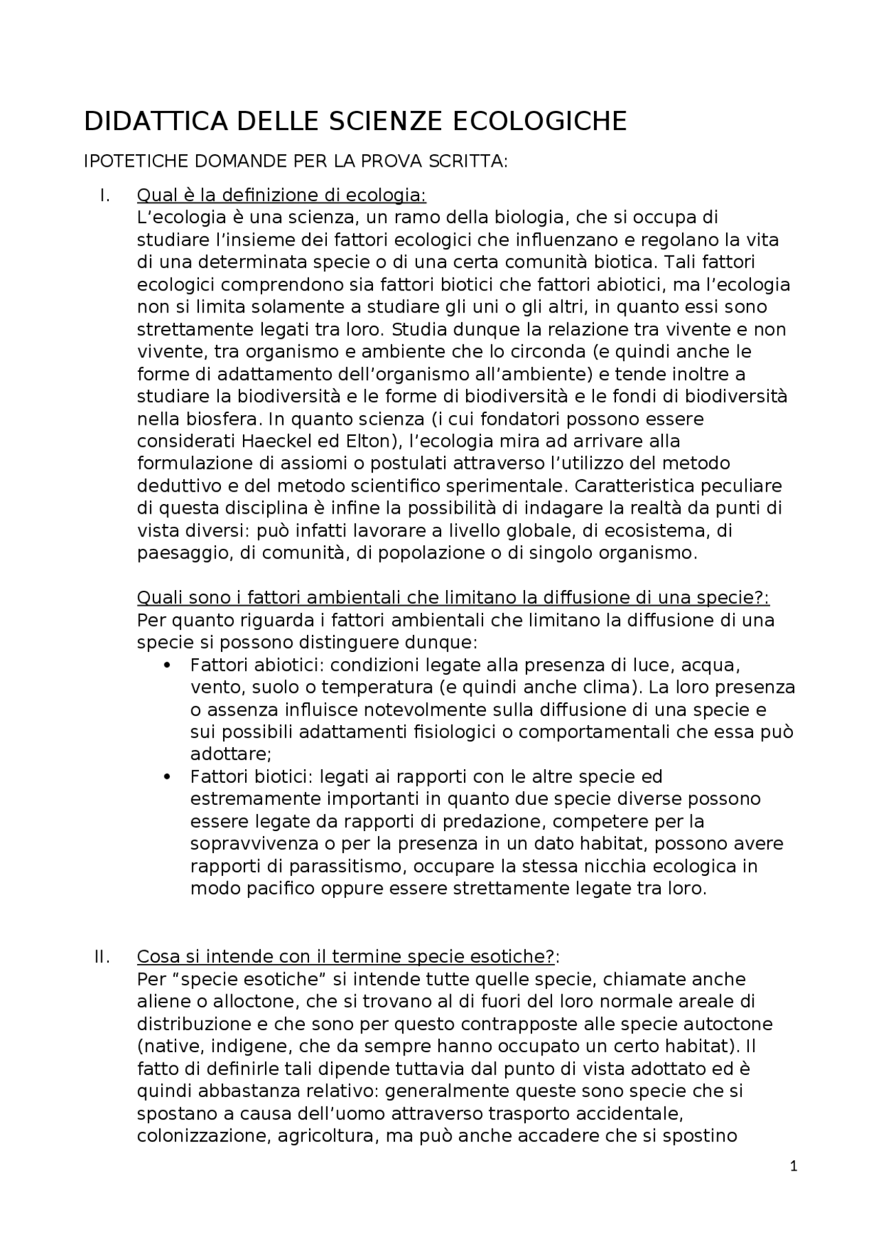 Didattica Delle Scienze Ecologiche Docsity