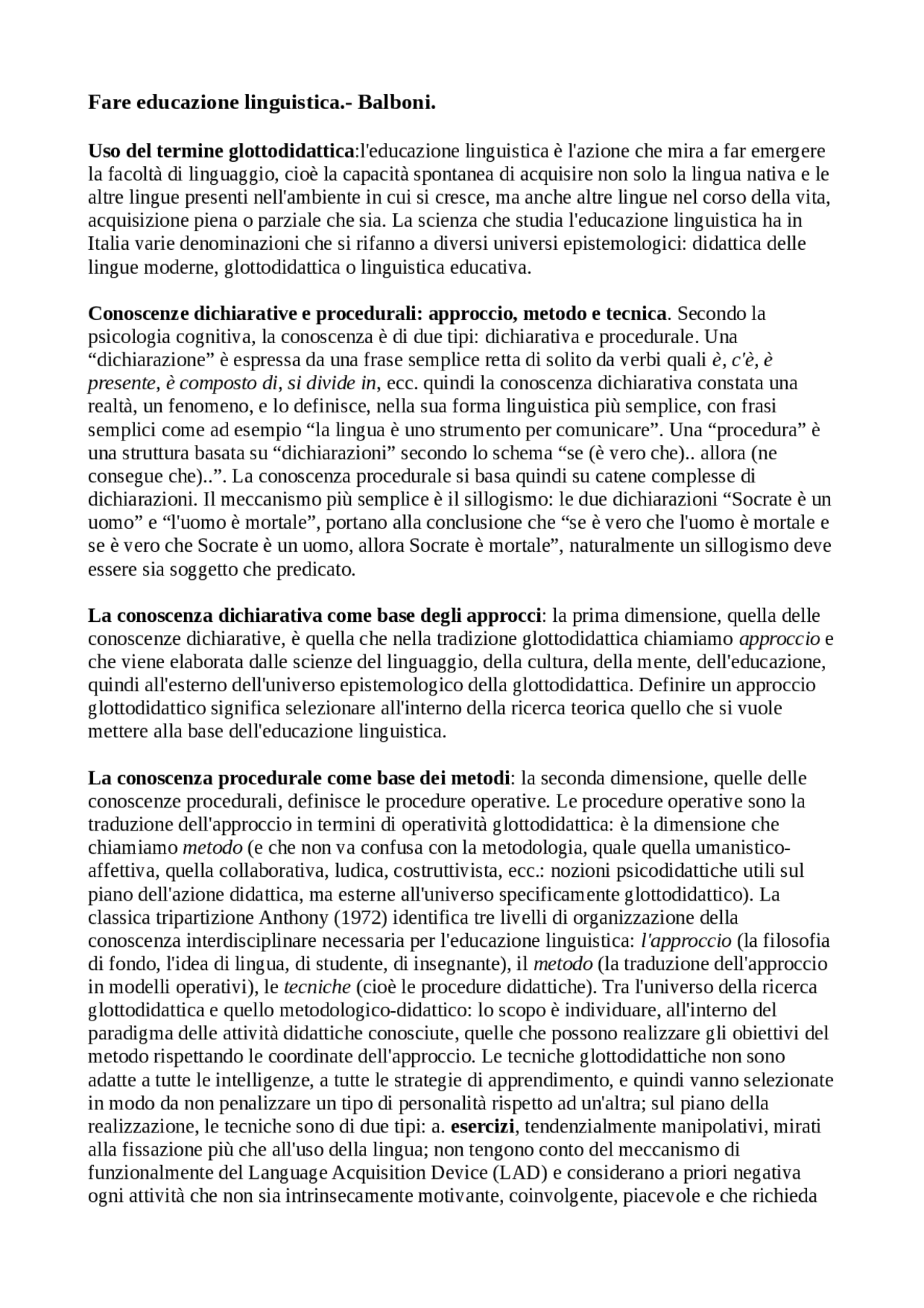 Fare Educazione Linguistica Docsity