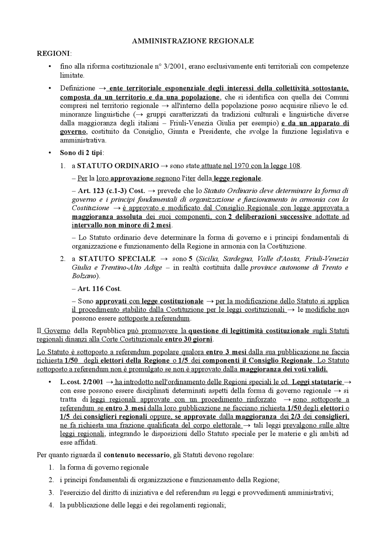 Schema sulle Regioni ed Enti Locali (Diritto Pubblico) - Docsity