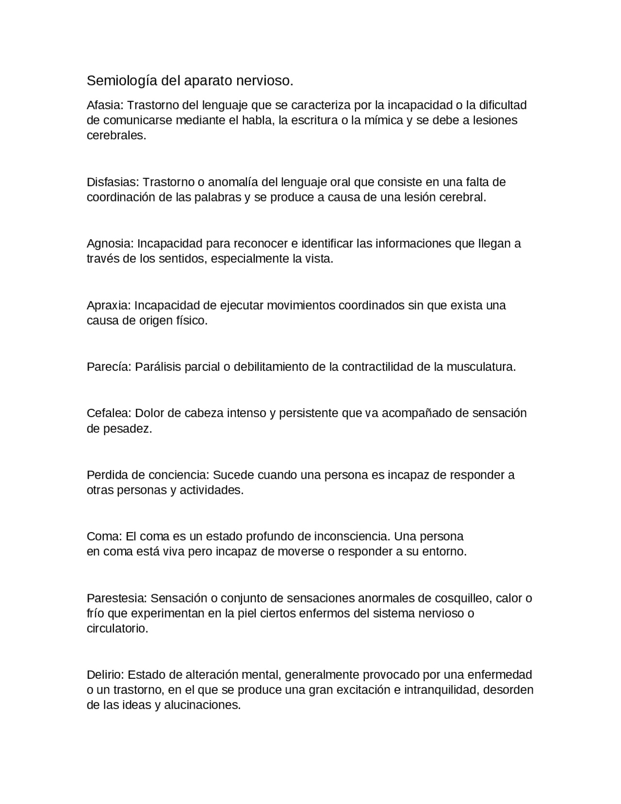 Semiología Del Aparato Nervioso Docsity