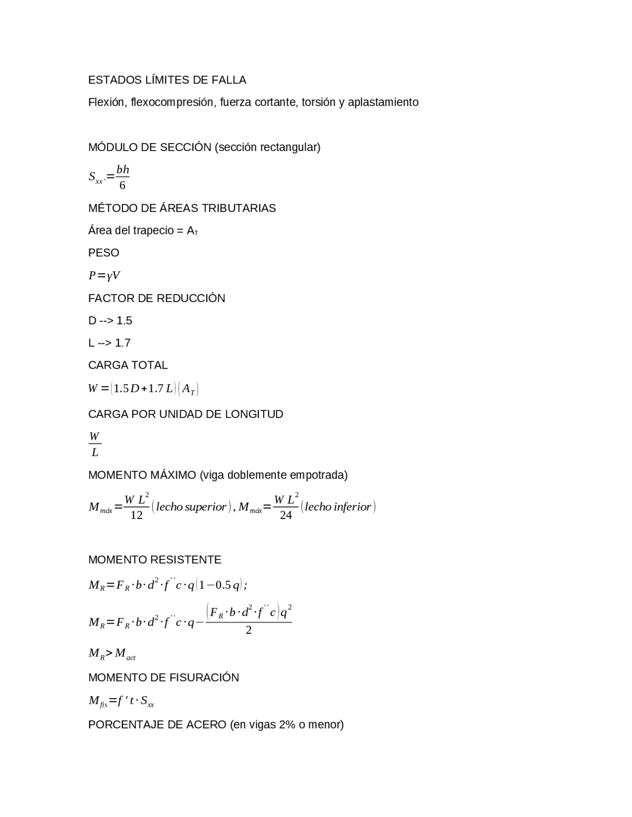 FORMULAS DE MOMENTO RESISTENTE PARA HORMIGÓN ARMADO | Apuntes de ...