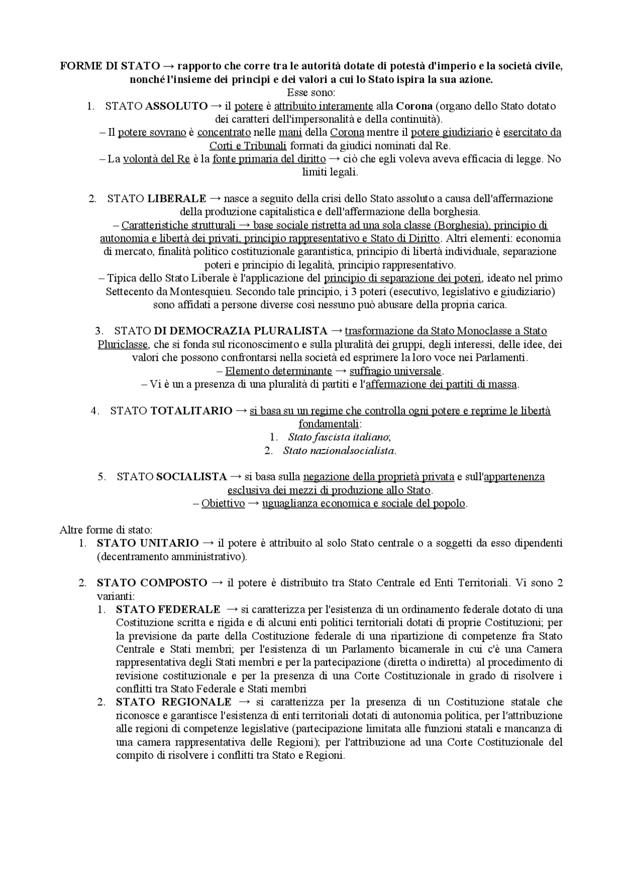 Schemi Sulle Forme Di Stato E Di Governo Diritto Pubblico Docsity