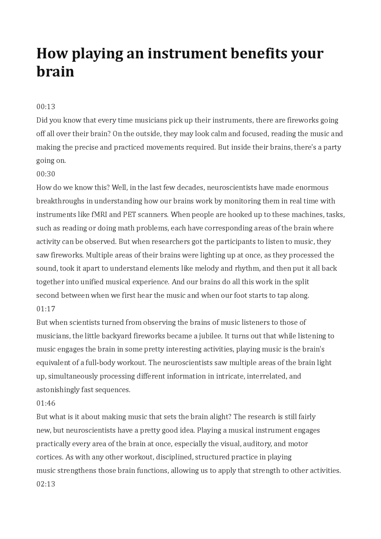 How playing an instrument benefits your brain - Docsity