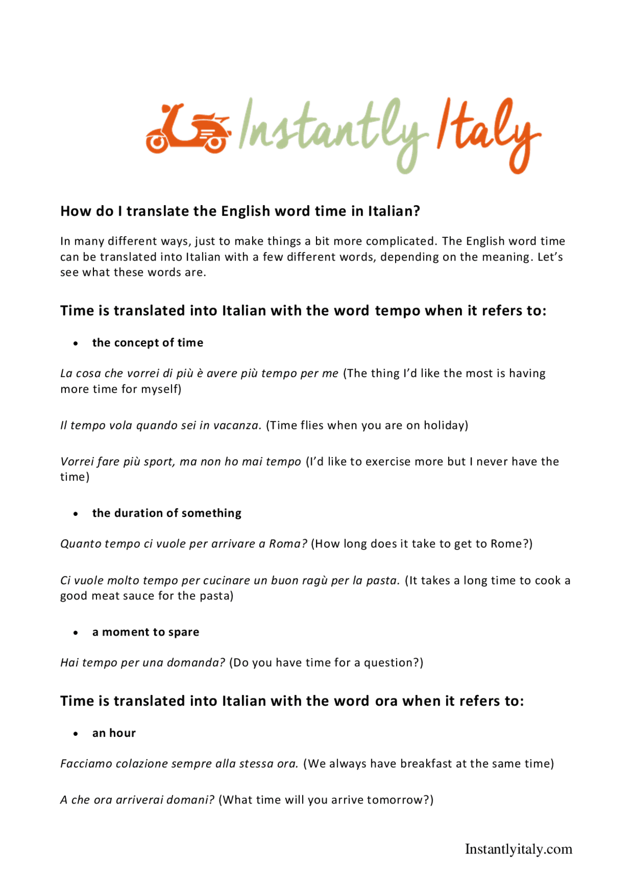 The word “time” in Italian - Docsity