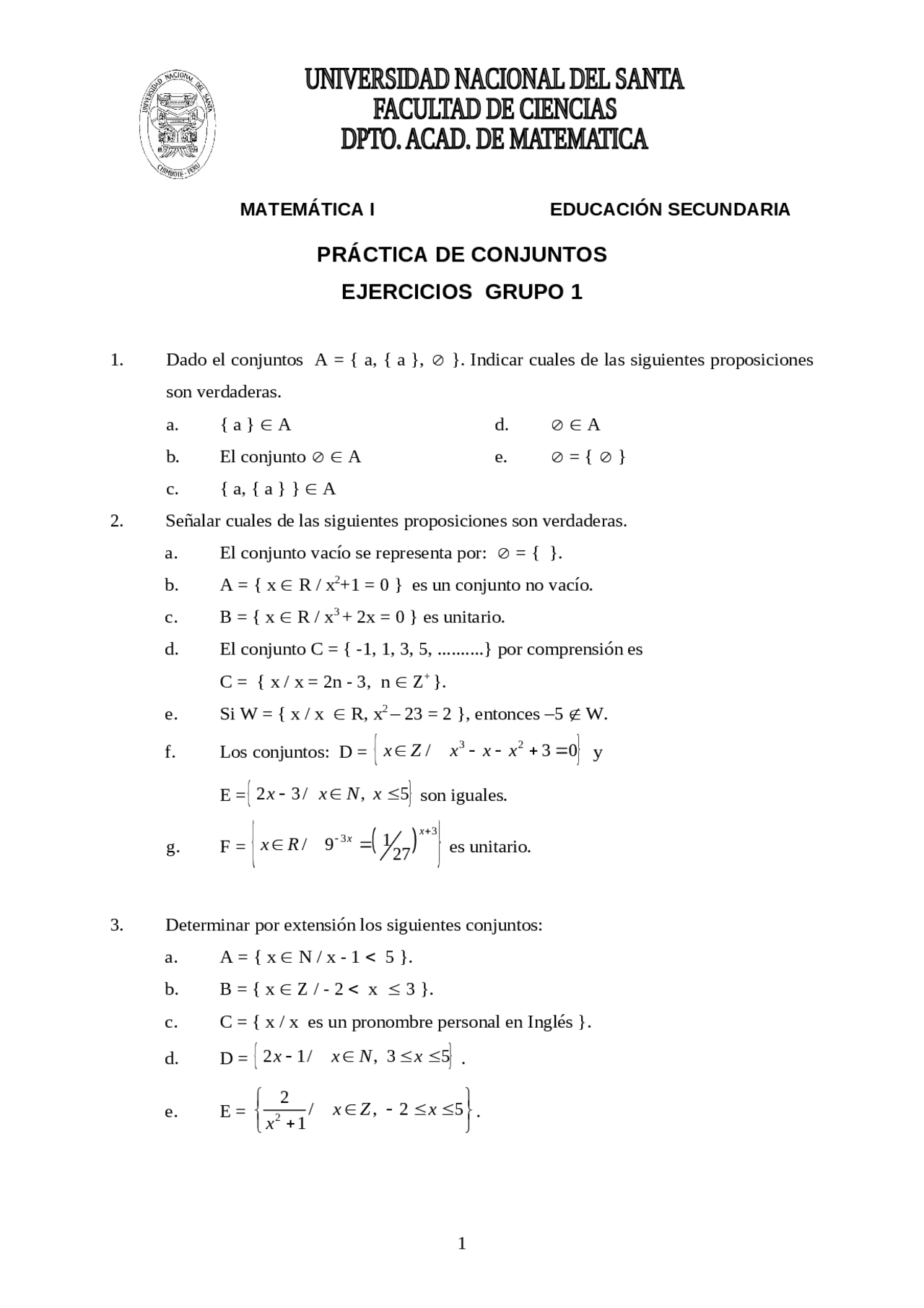 Practica De Teoría De Conjuntos Docsity