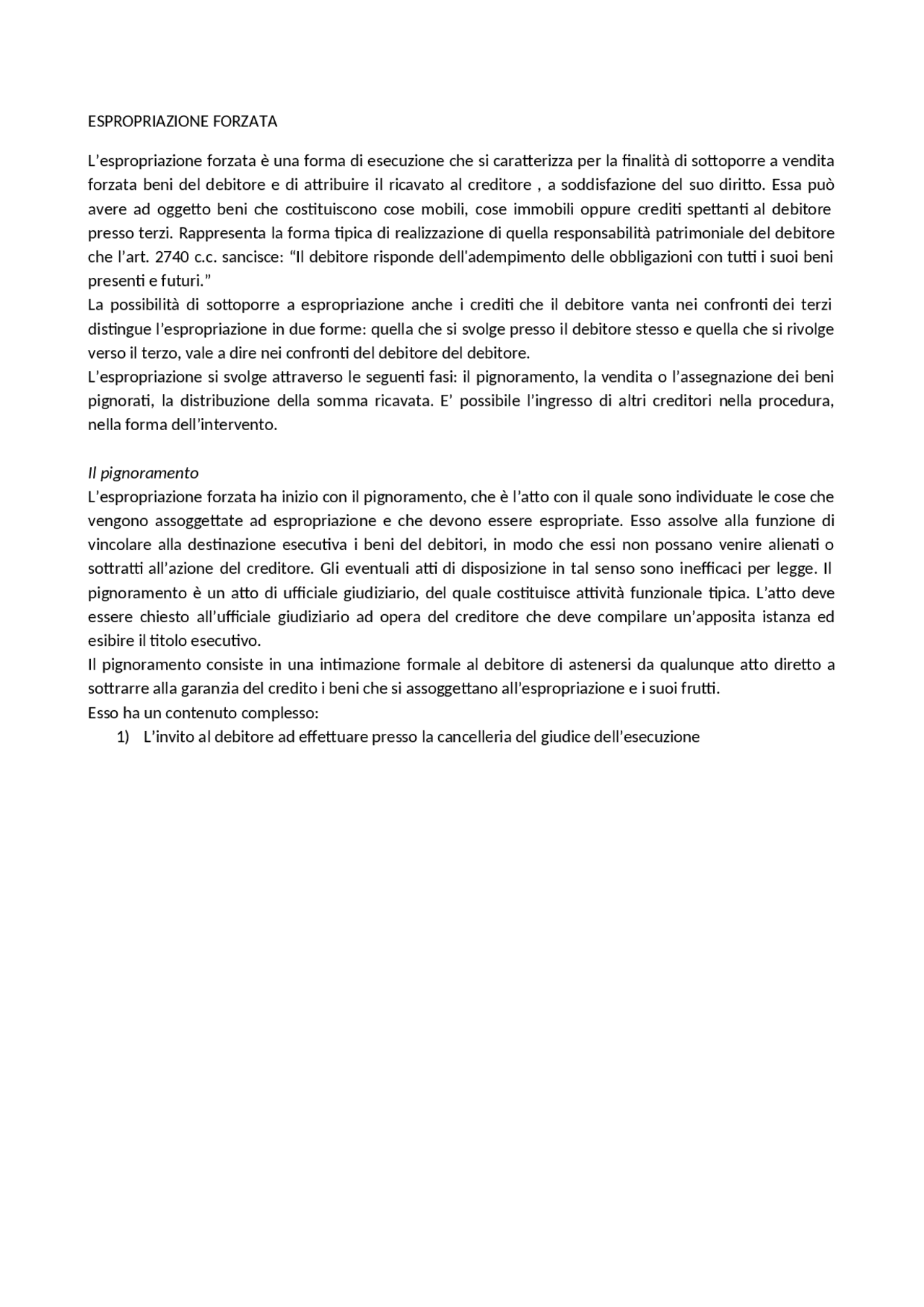 Espropriazione Forzata Docsity