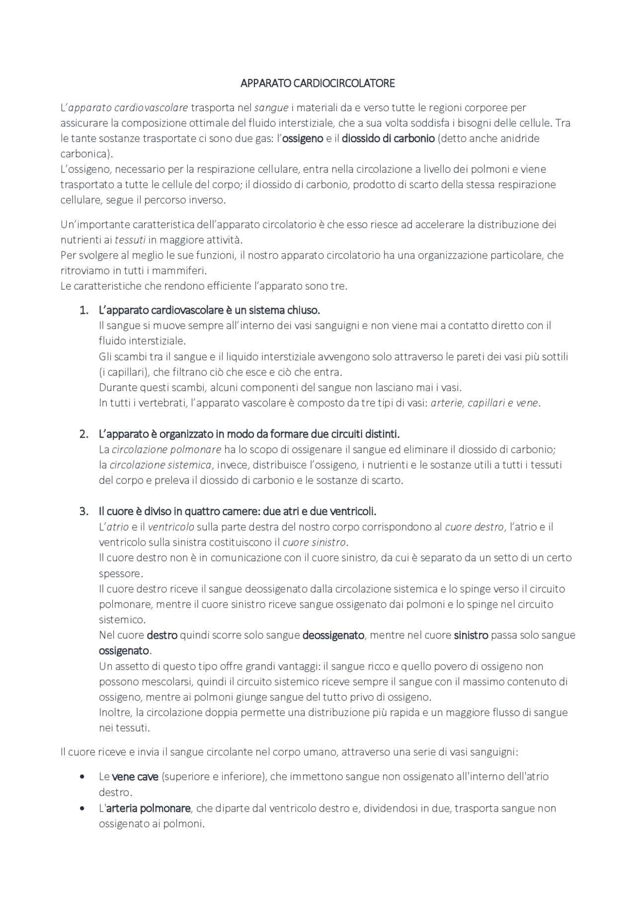 Apparato Cardiovascolare Docsity