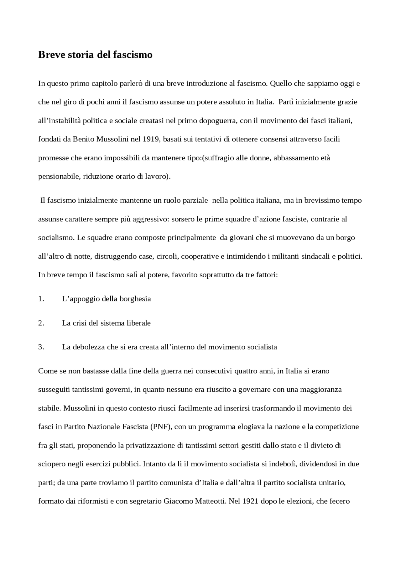 Sintesi Della Storia Del Fascismo Docsity