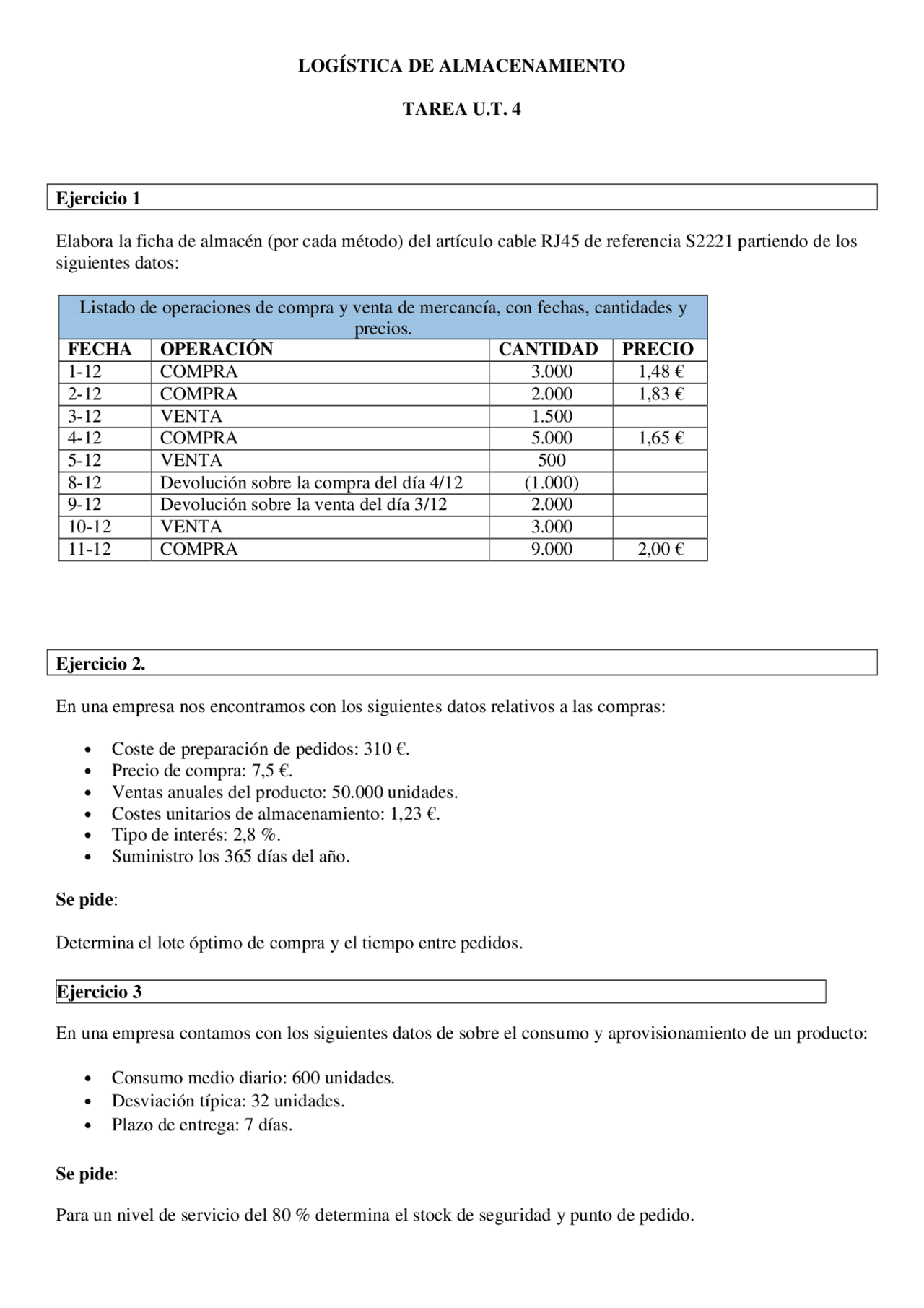 Tarea 04 Logistica Y Almacenamiento Ejercicios De Logística Docsity