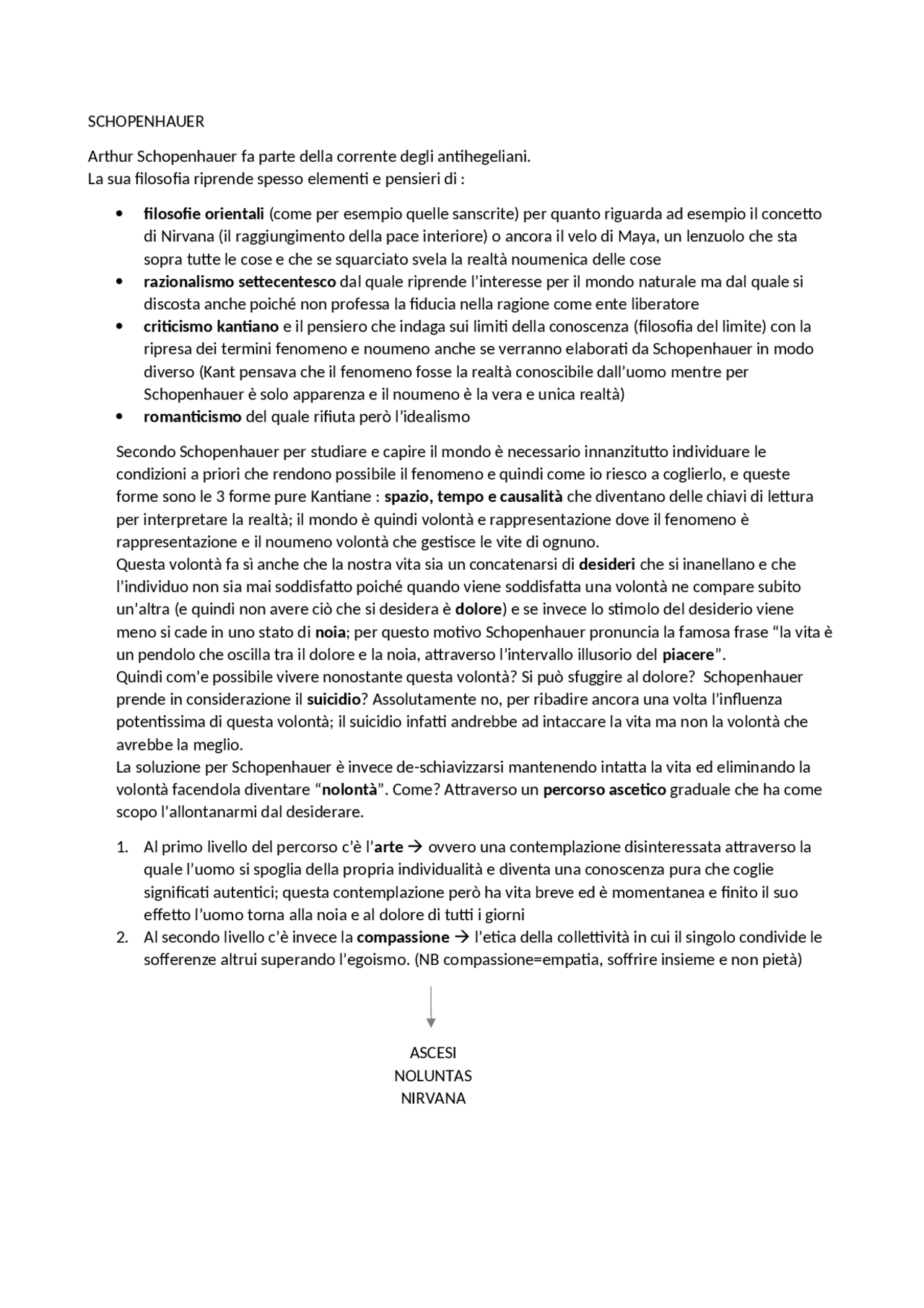 Riassunti Di Filosofia Schopenhauer Docsity