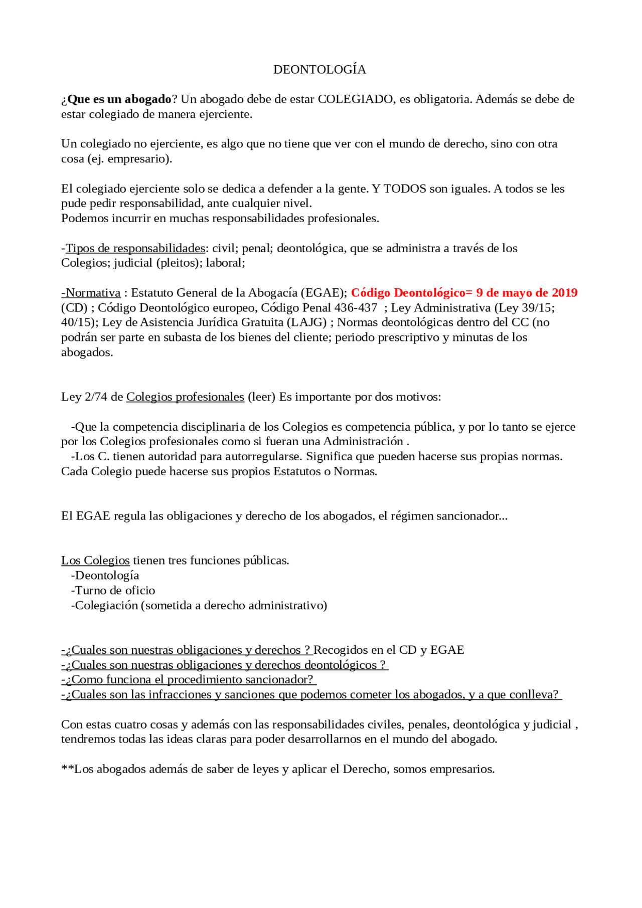 Deontología Del Abogado En El Area Profesional Docsity