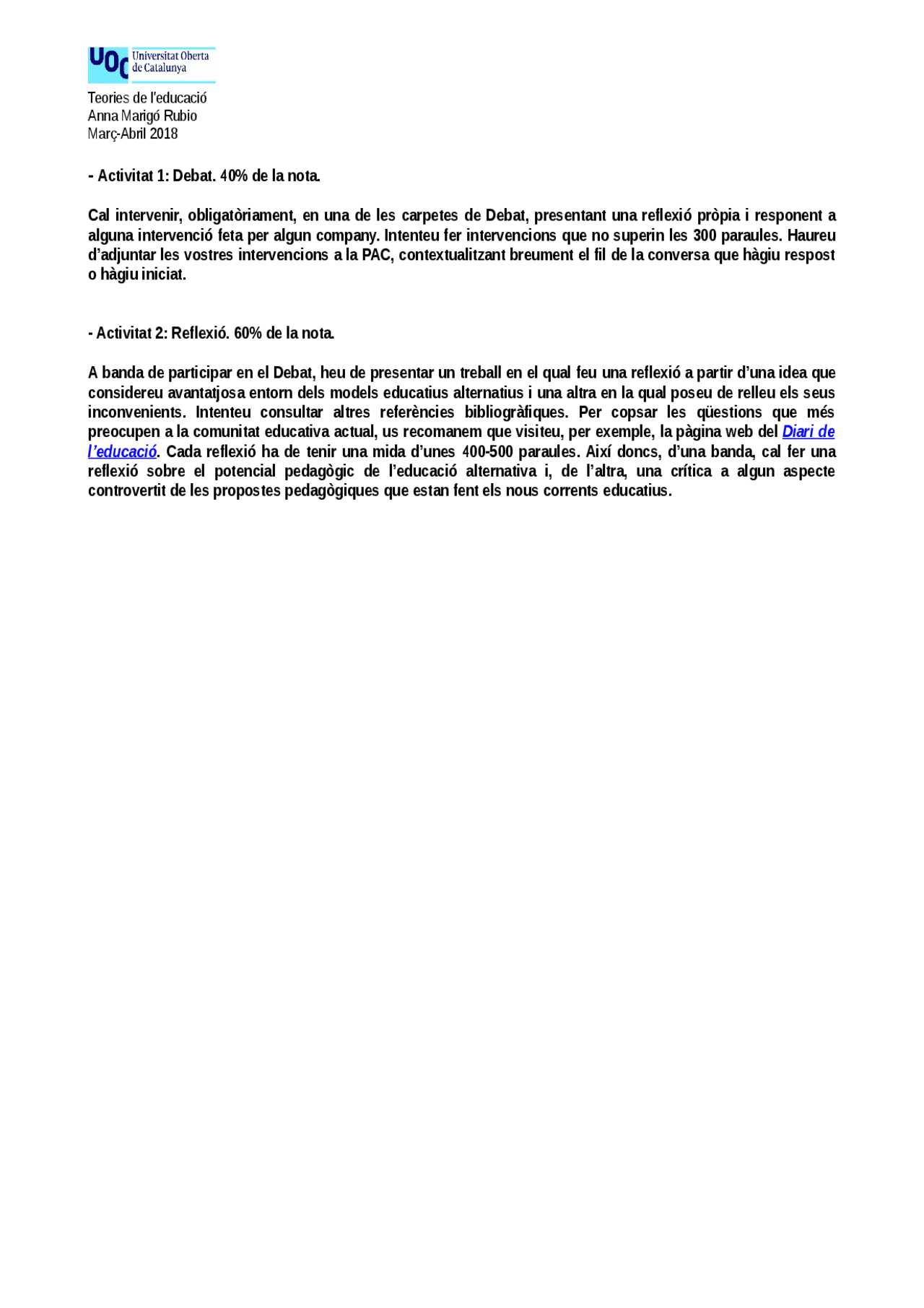 Pac 3 Teoria De Leducació Docsity