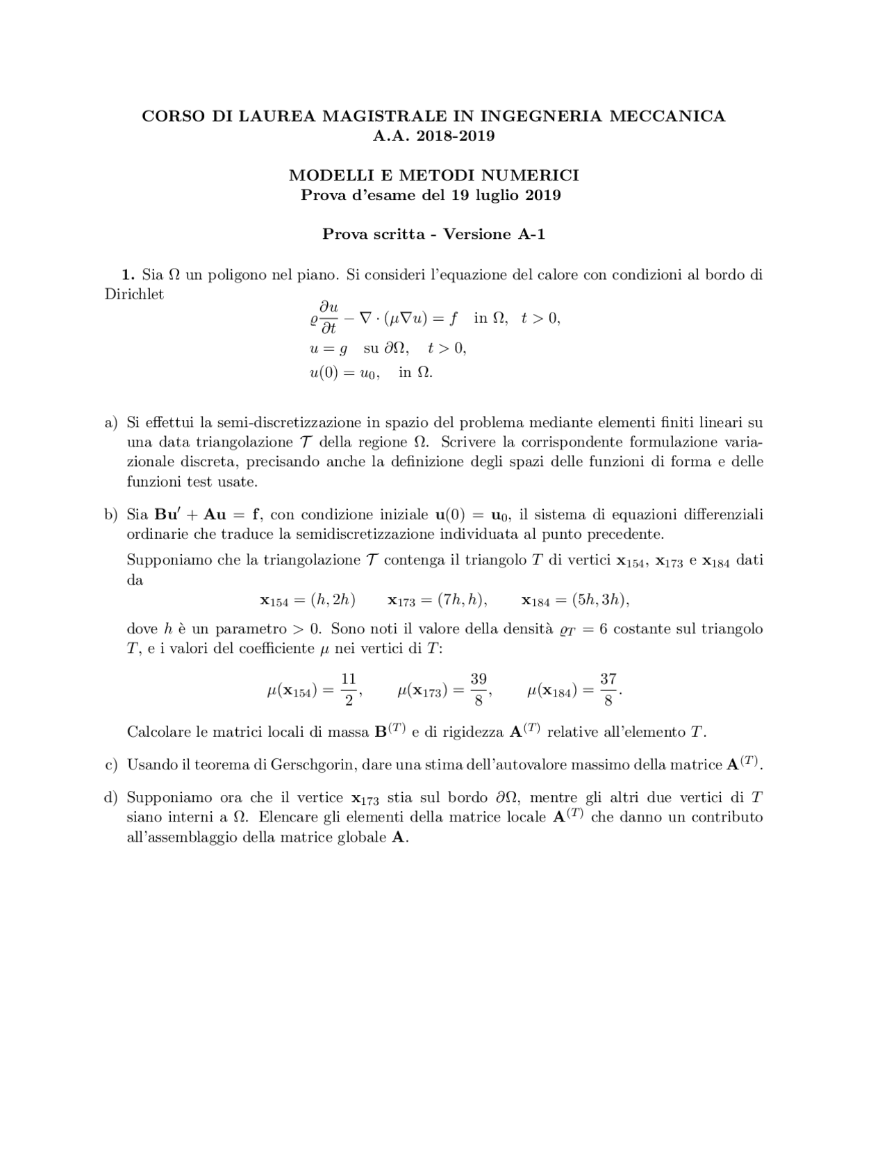 Esercizi Desame Risolti Modelli E Metodi Numerici Meccanica Polito