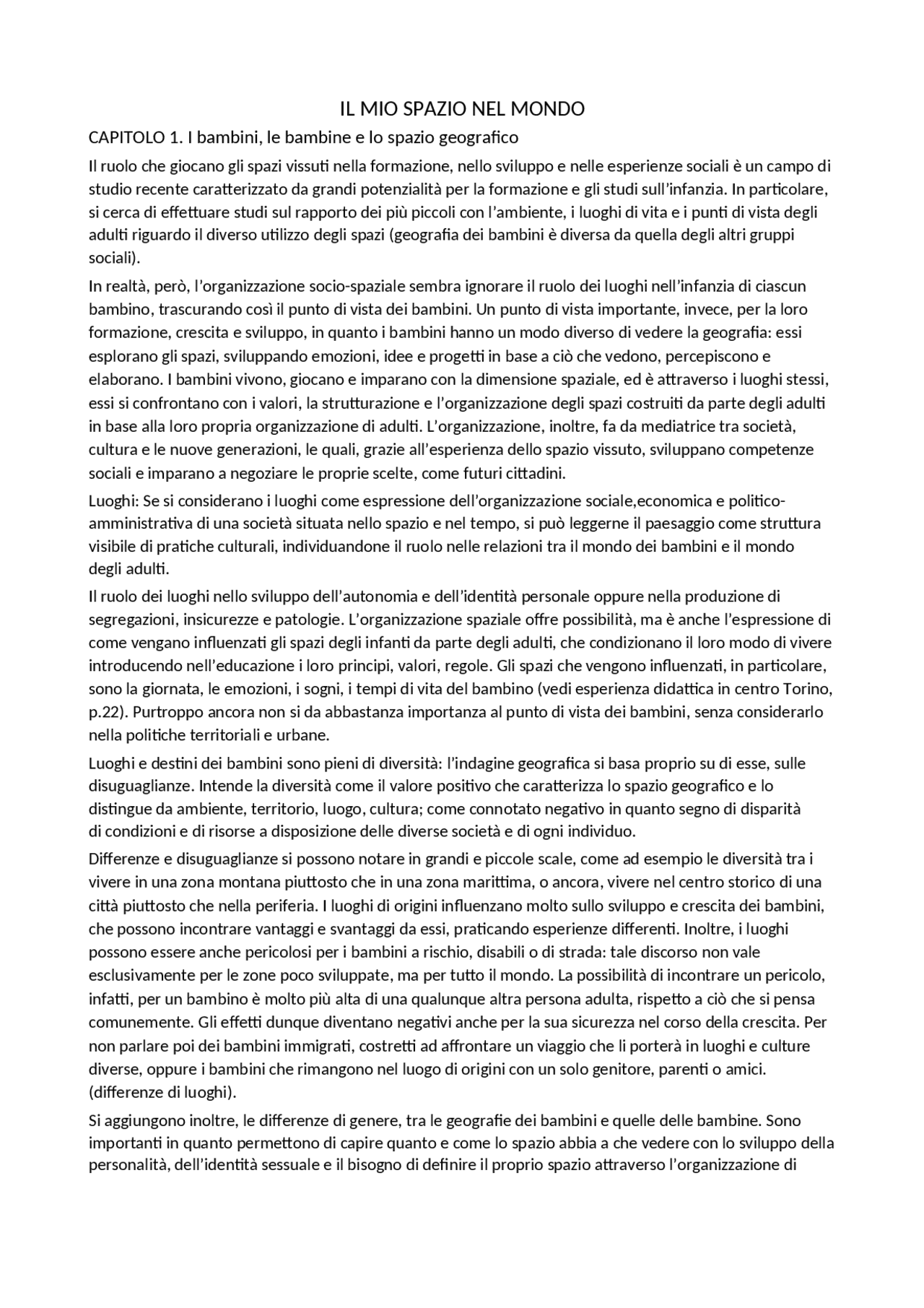 IL MIO Spazio NEL Mondo - Riassunto Geografia - Docsity