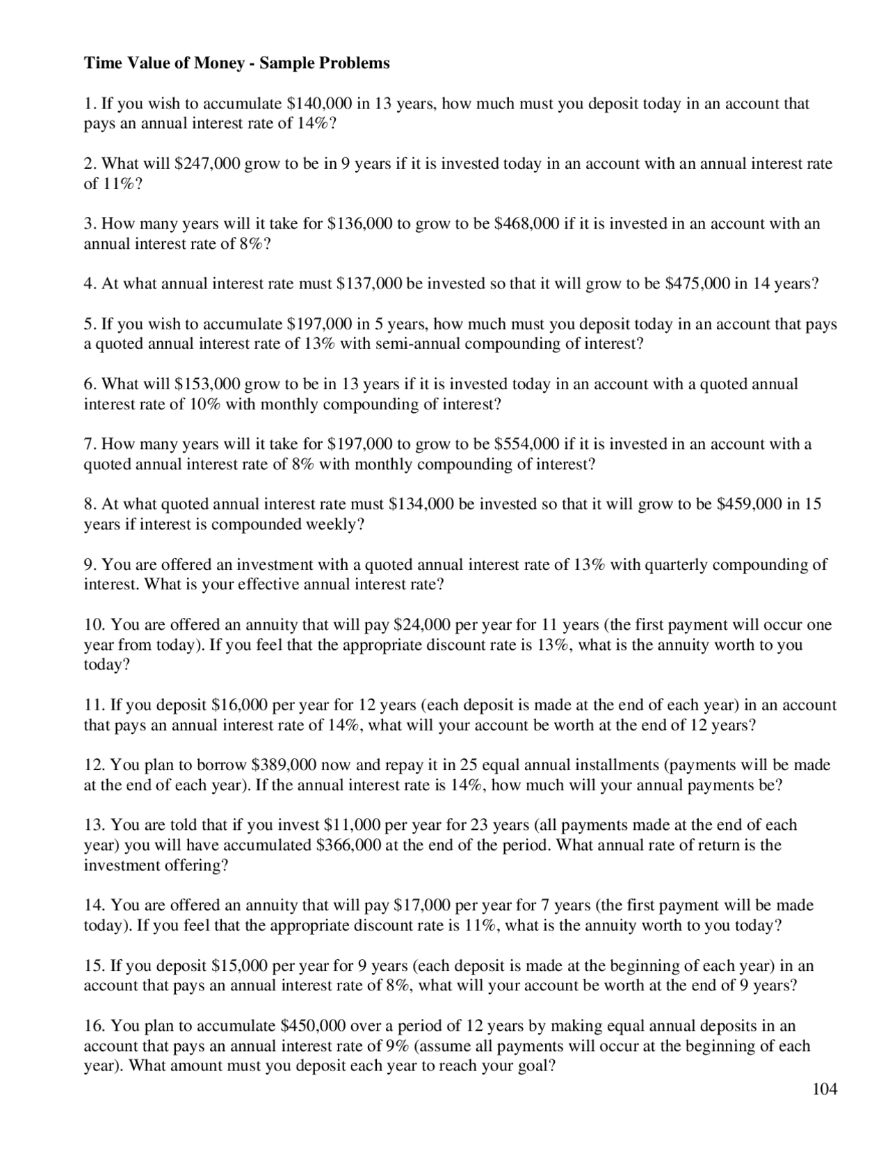Time value of money sample questions - Docsity