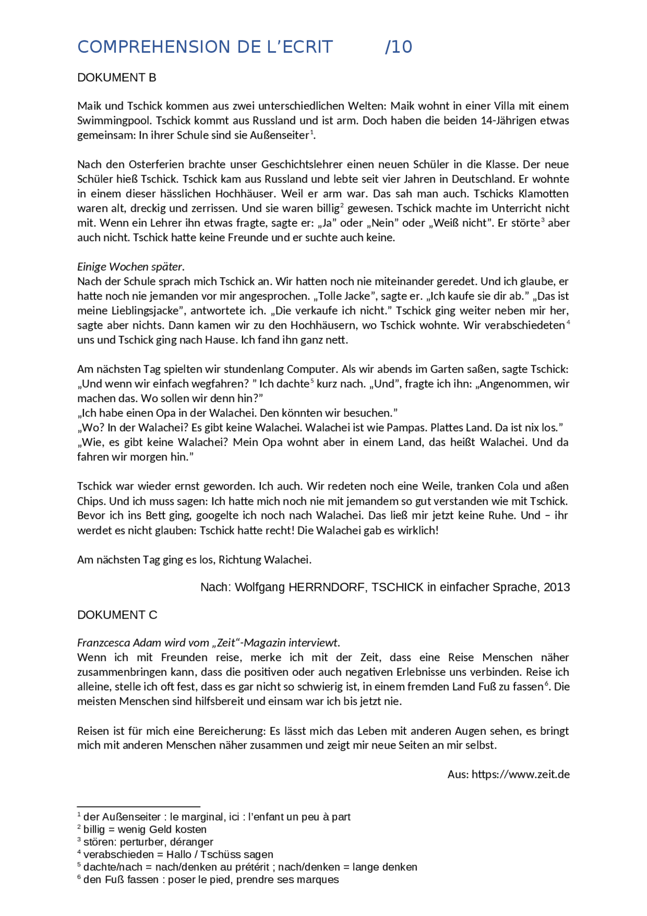 Compréhension d’un texte en allemand - Docsity