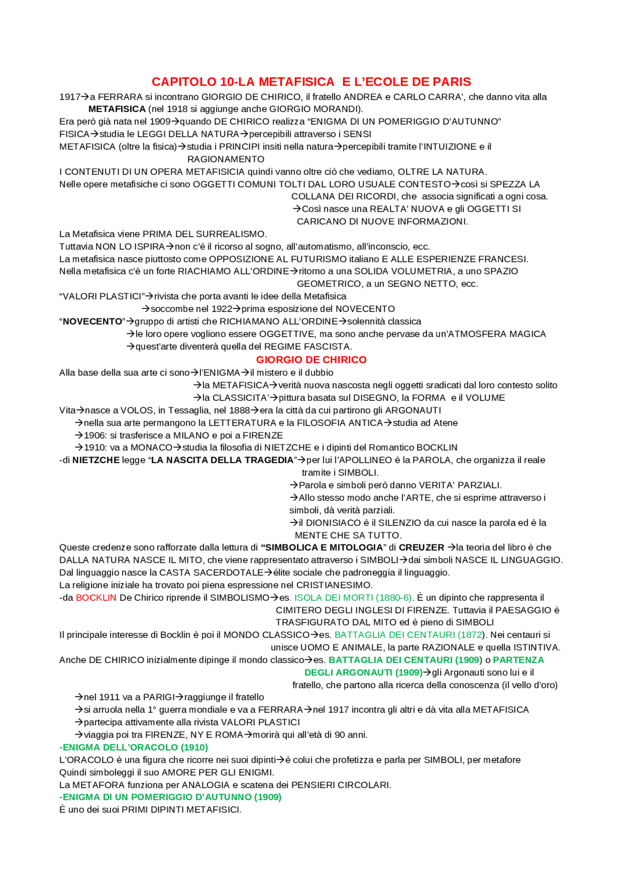 Larte Metafisica Riassunto Breve Docsity