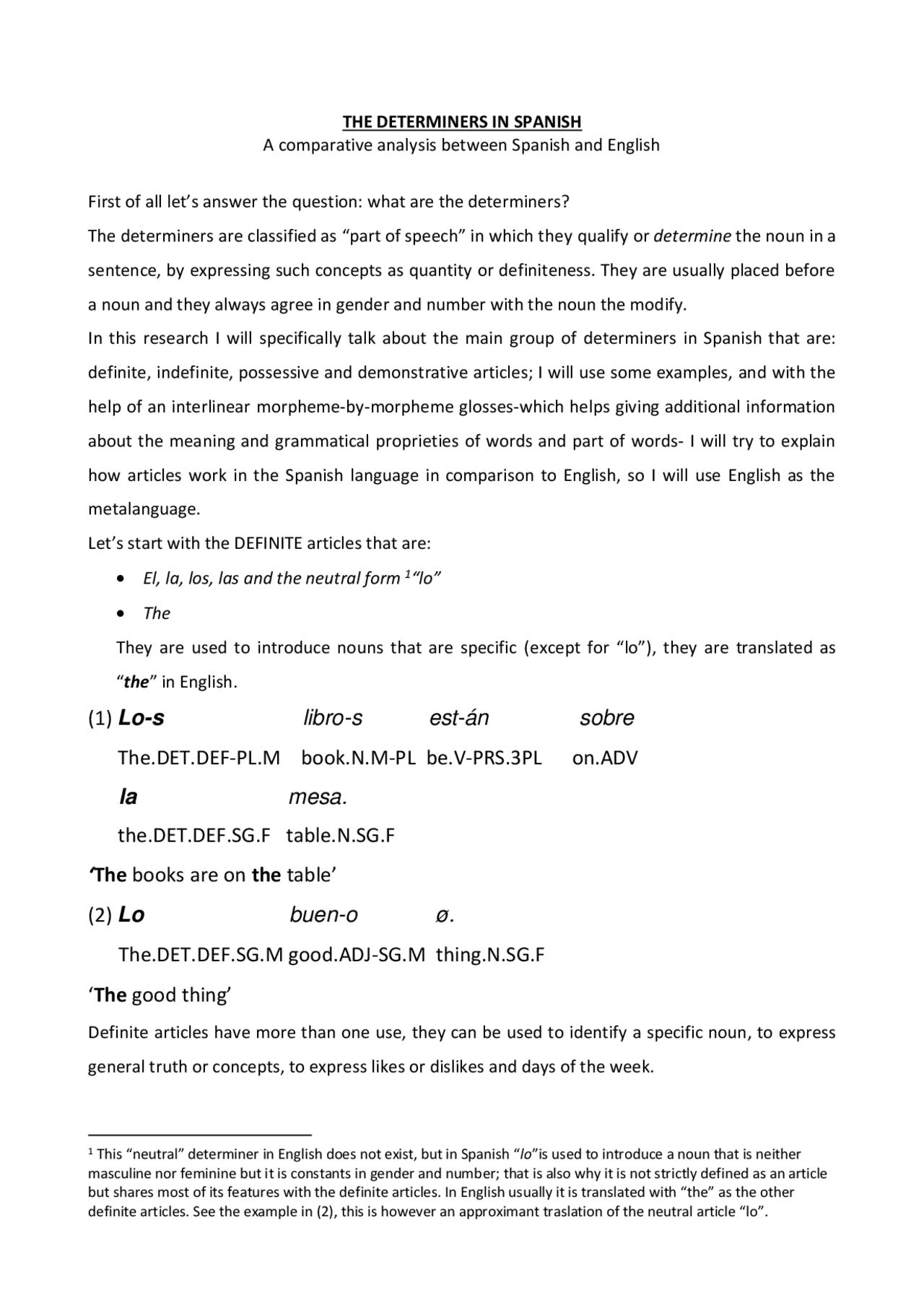 Determiners in Spanish - Docsity