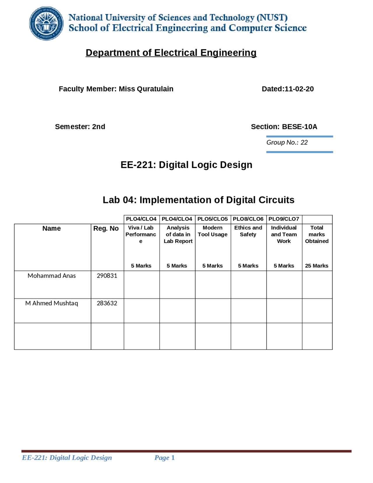Digital Logic Design Lab 4 Docsity