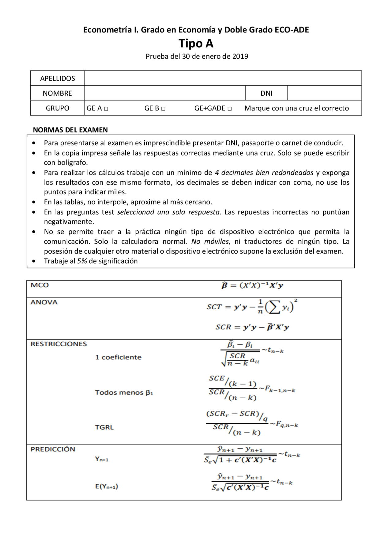 Examenes econometria I - Docsity