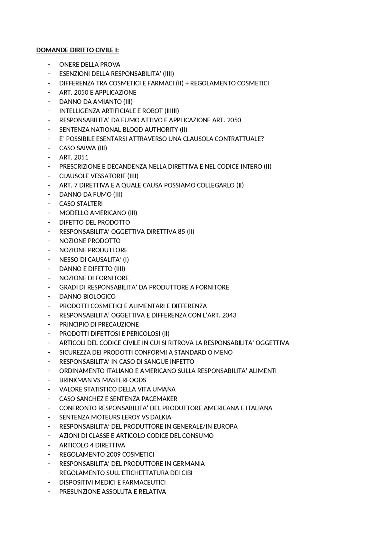 Domande Più Frequenti Di Diritto Civile I Docsity