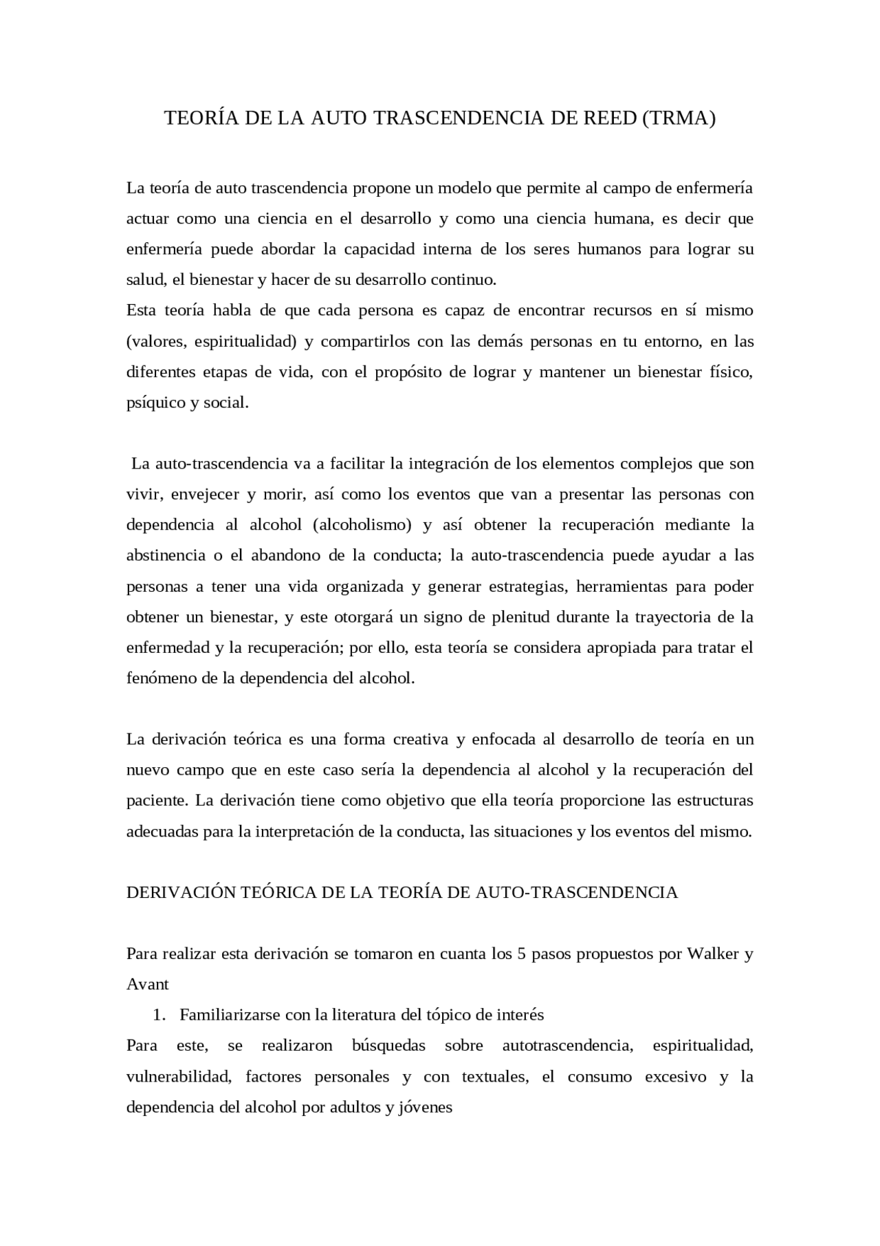 Teoría autotrascendencia de reed - Docsity