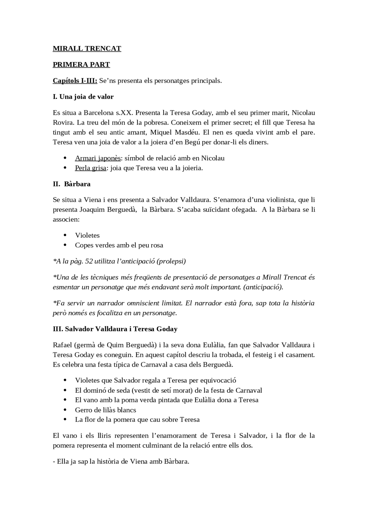 Resums Mirall Trencat Docsity