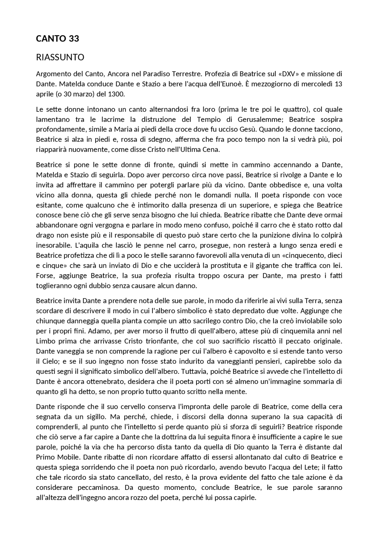 DANTE, PURGATORIO CANTO 33 - Docsity