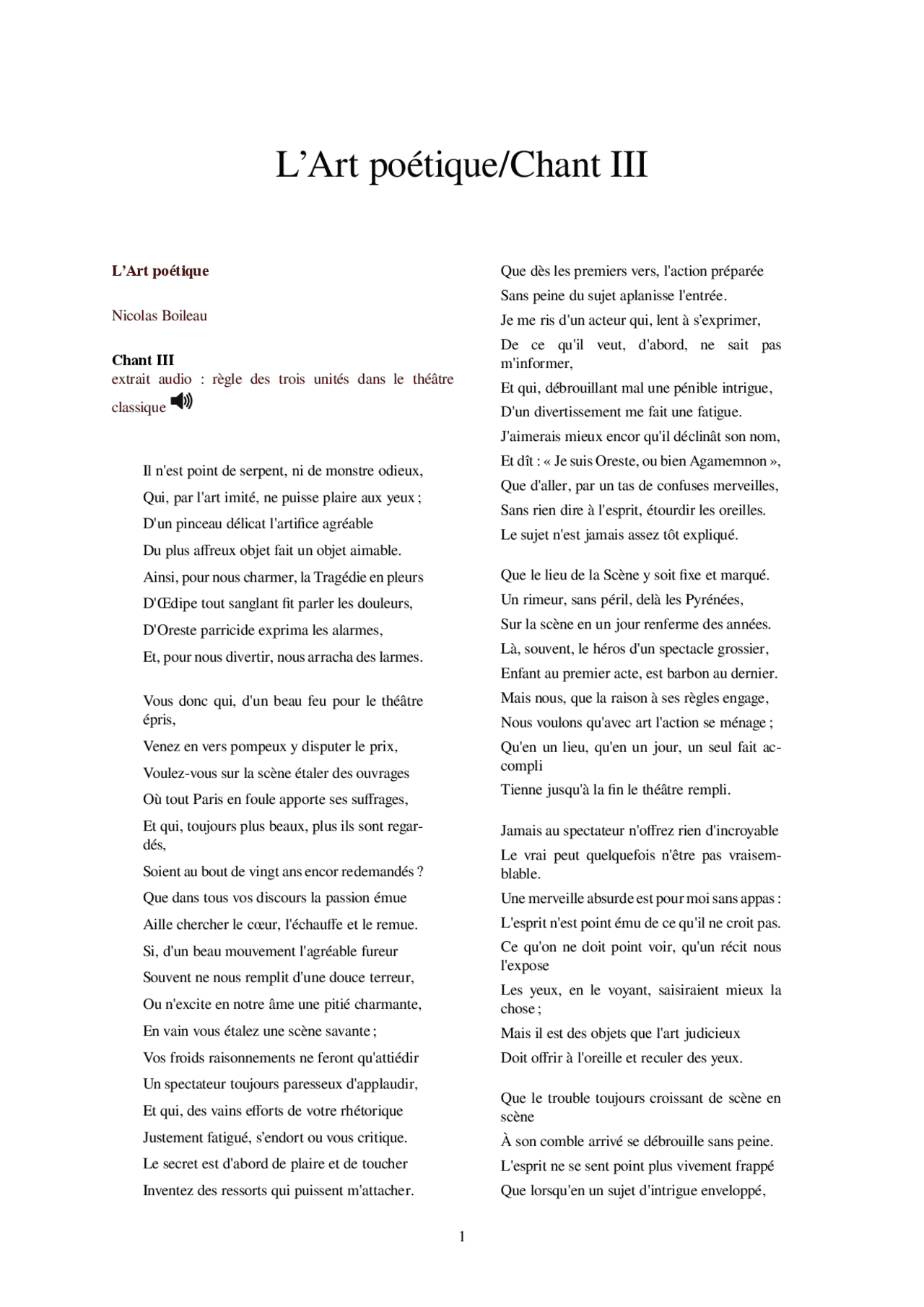 L'art Poétique - Chant III - Docsity