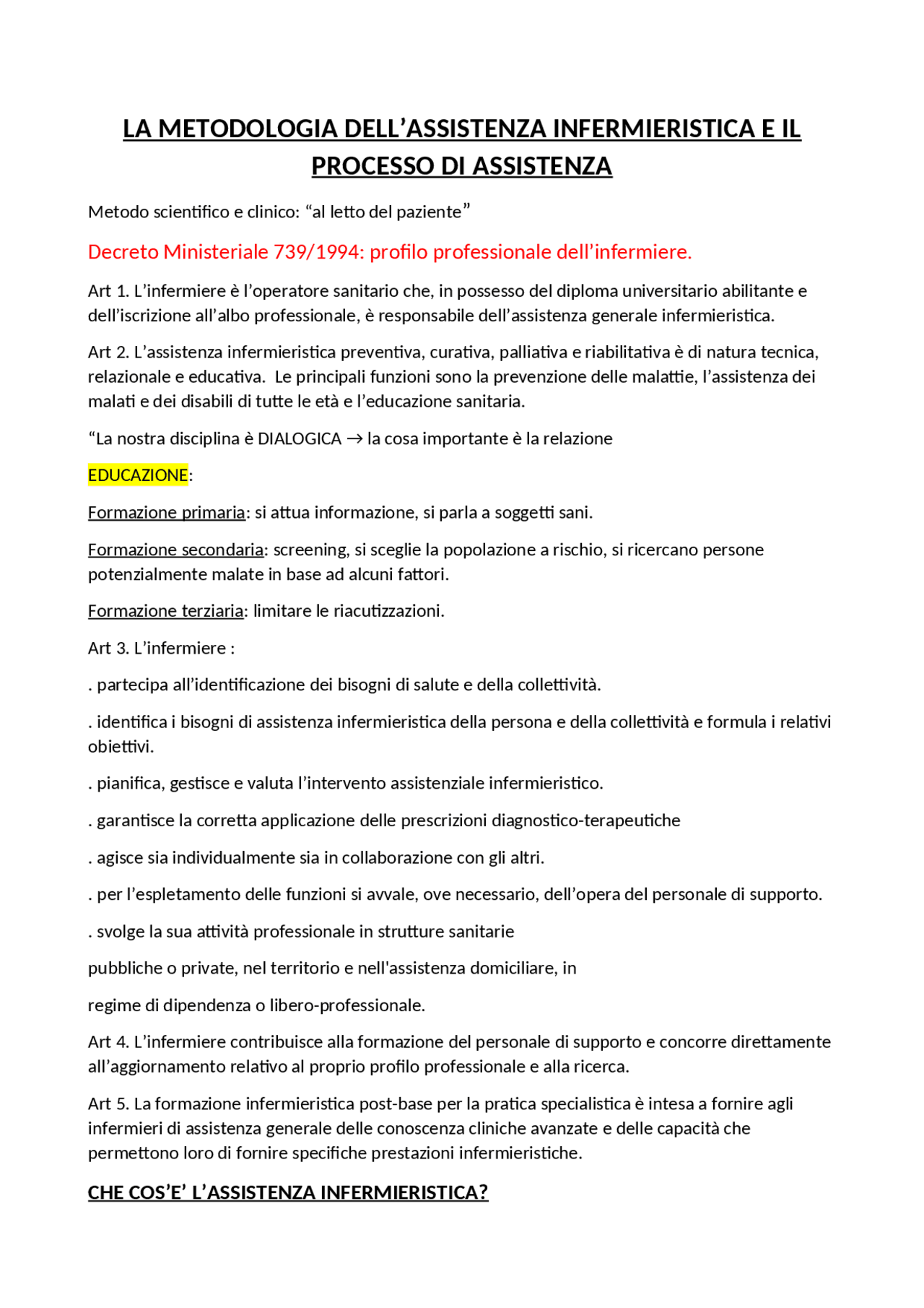 Metodologia Infermieristica Docsity