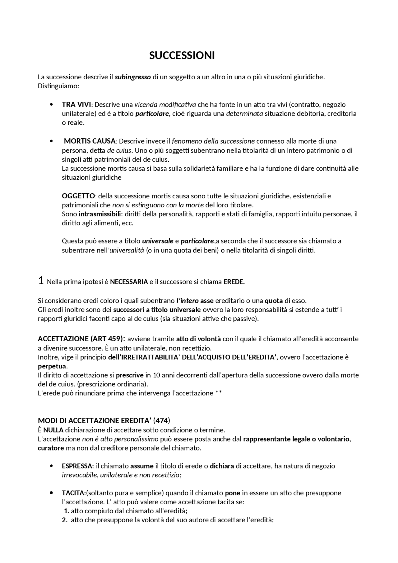 Successioni per causa di morte - Docsity