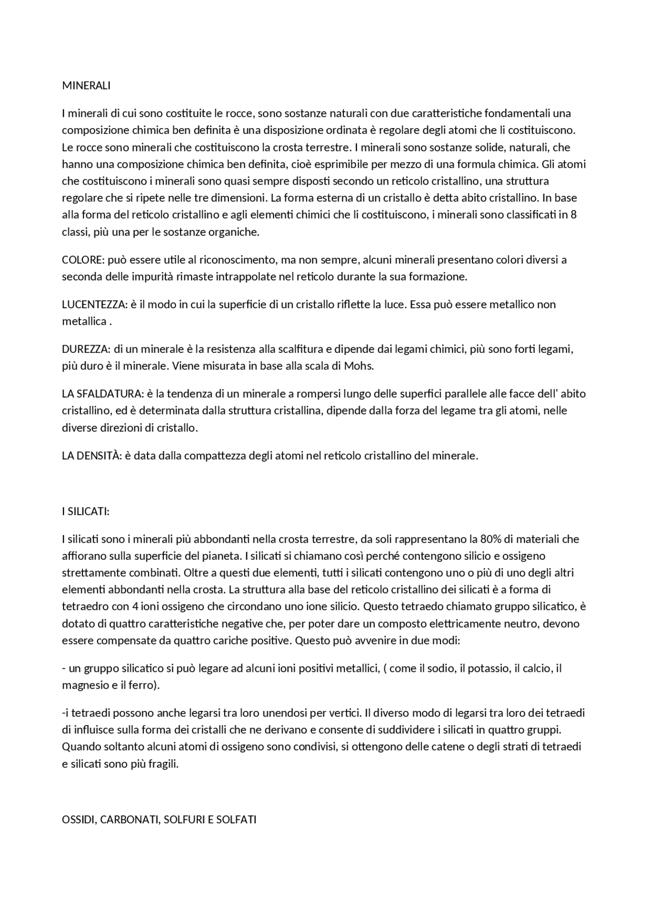 I Minerali Scienze Docsity