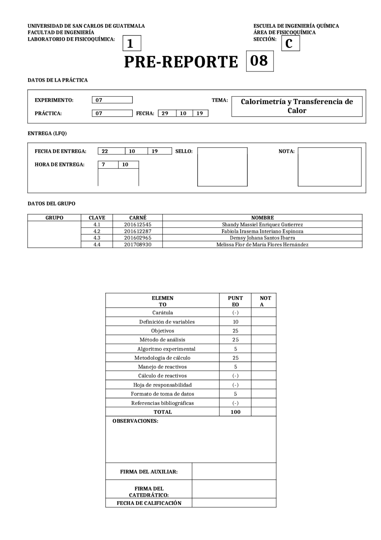 Calorimetría Pre Reporte Apuntes De Fisicoquímica Docsity