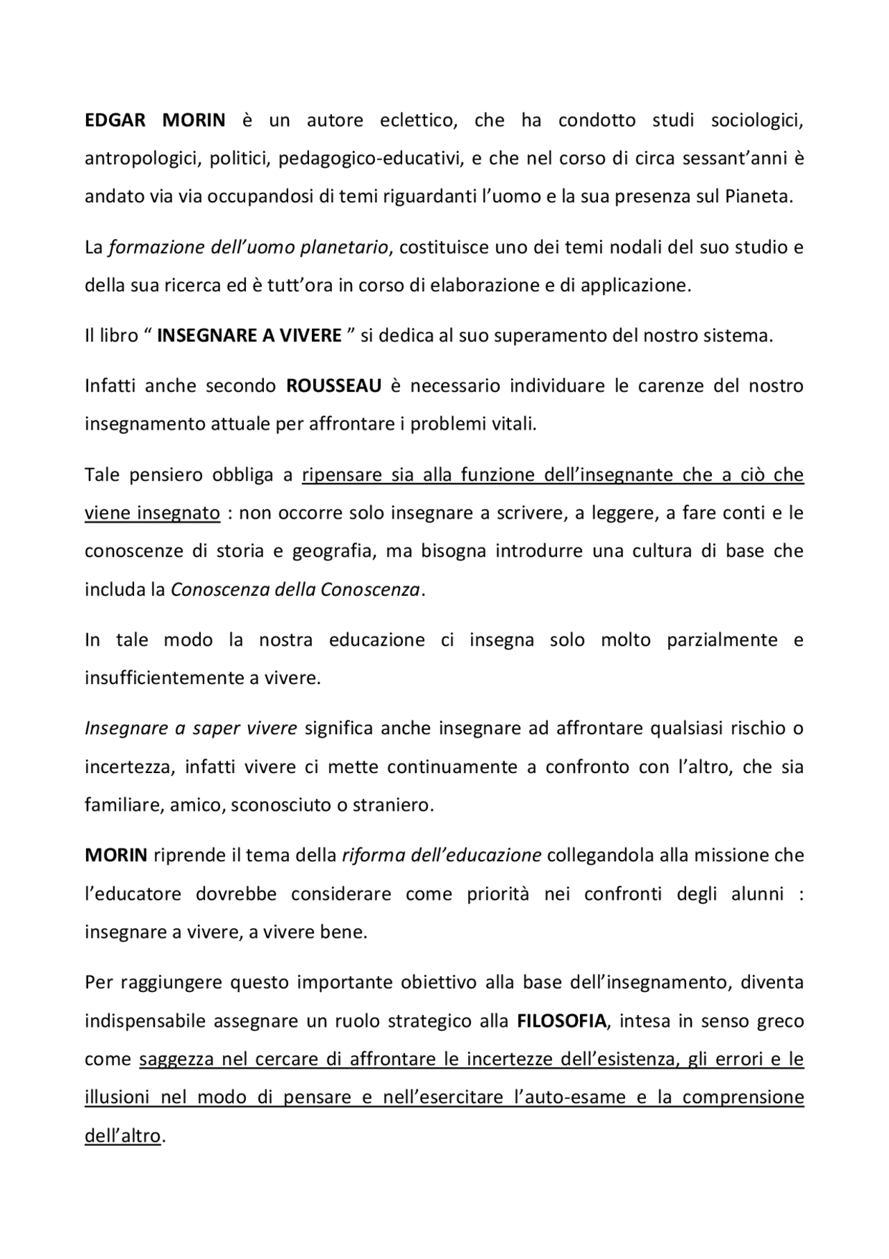 Insegnare A Vivere Manifesto Per Cambiare Leducazione Docsity